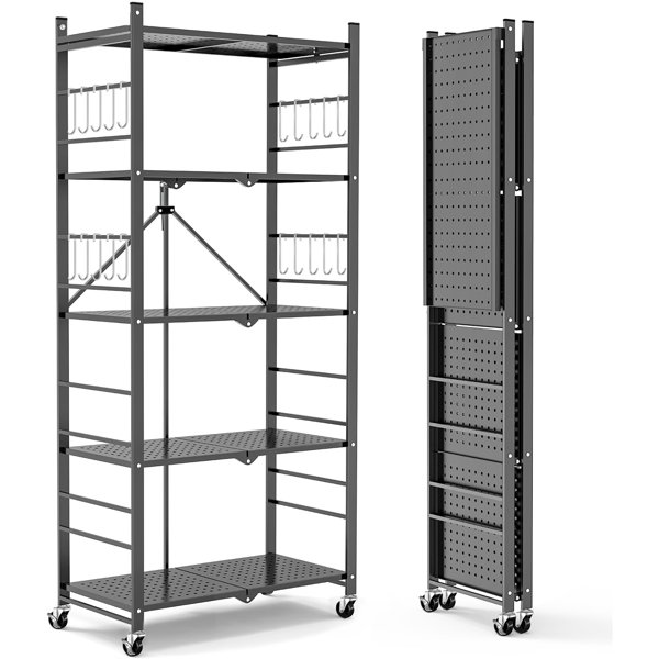 Rebrilliant Storage Shelves With 20 Hooks, 5-tier Collapsible ...