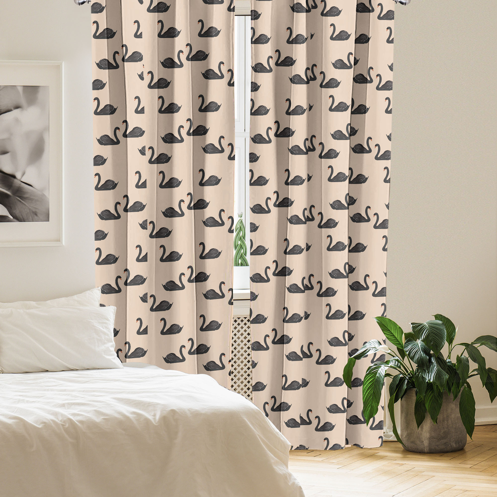 East Urban Home Swan 4-Panel Curtains, Wild Aquatic Birds on Pastel ...