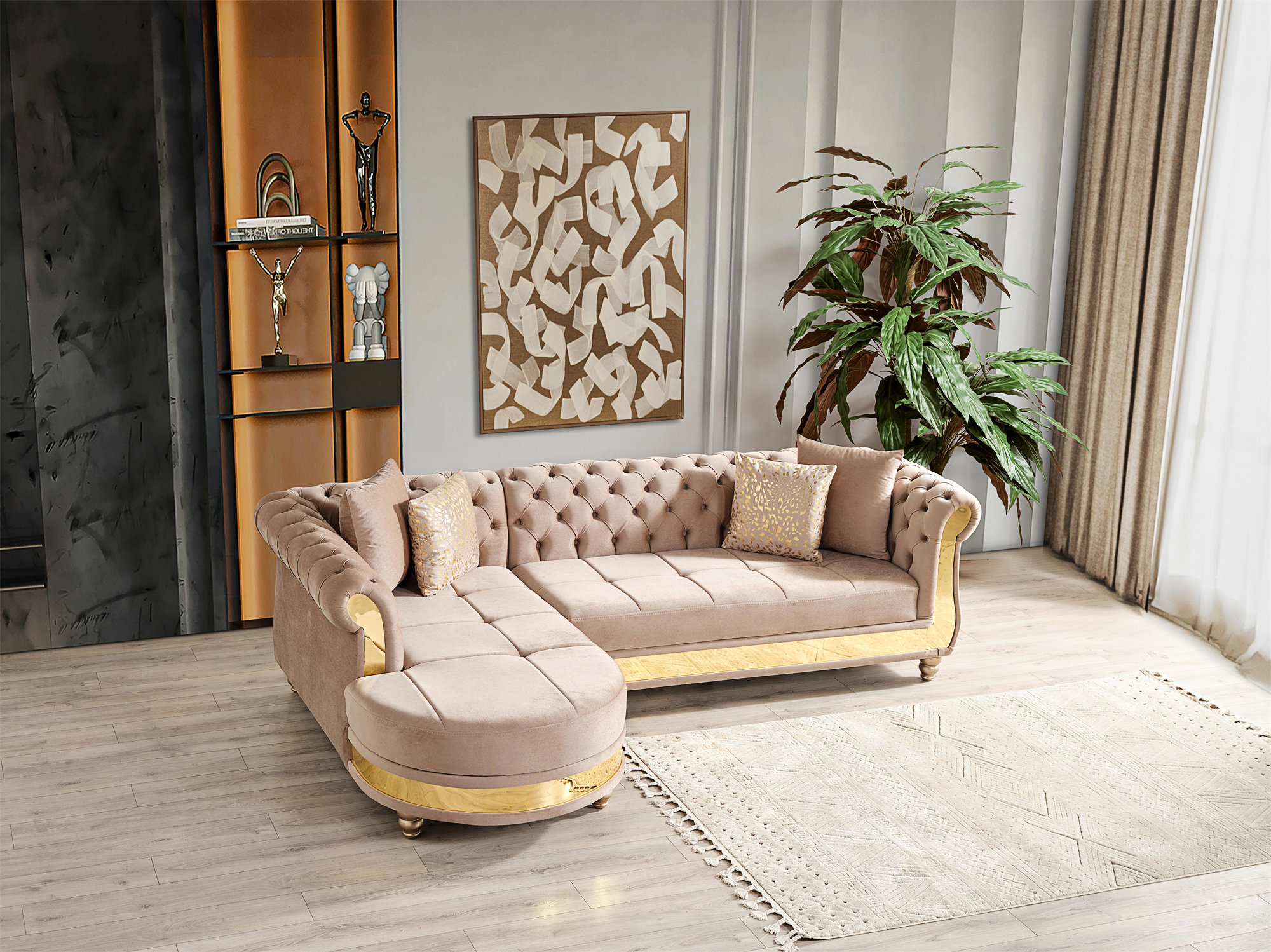 Hokku Designs Kyira Detailed Tufted Upholstery Sectional Made With Wood ...