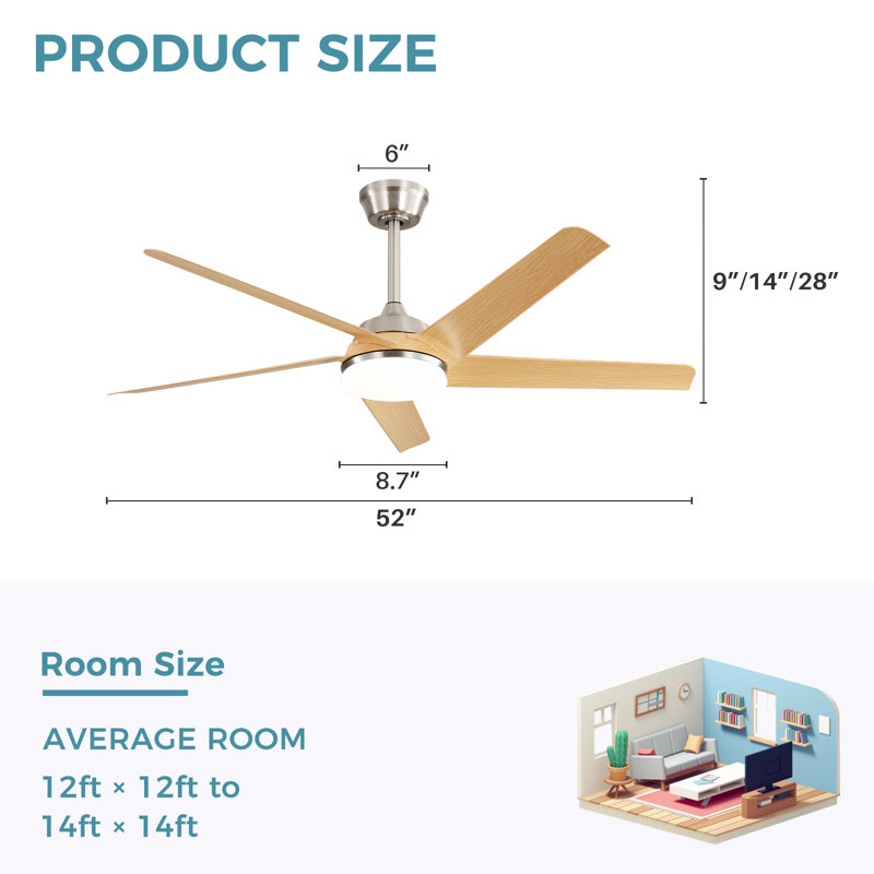 Wrought Studio™ 52'' 5-Blade Sand Nickle Modern Ceiling Fan With Led ...