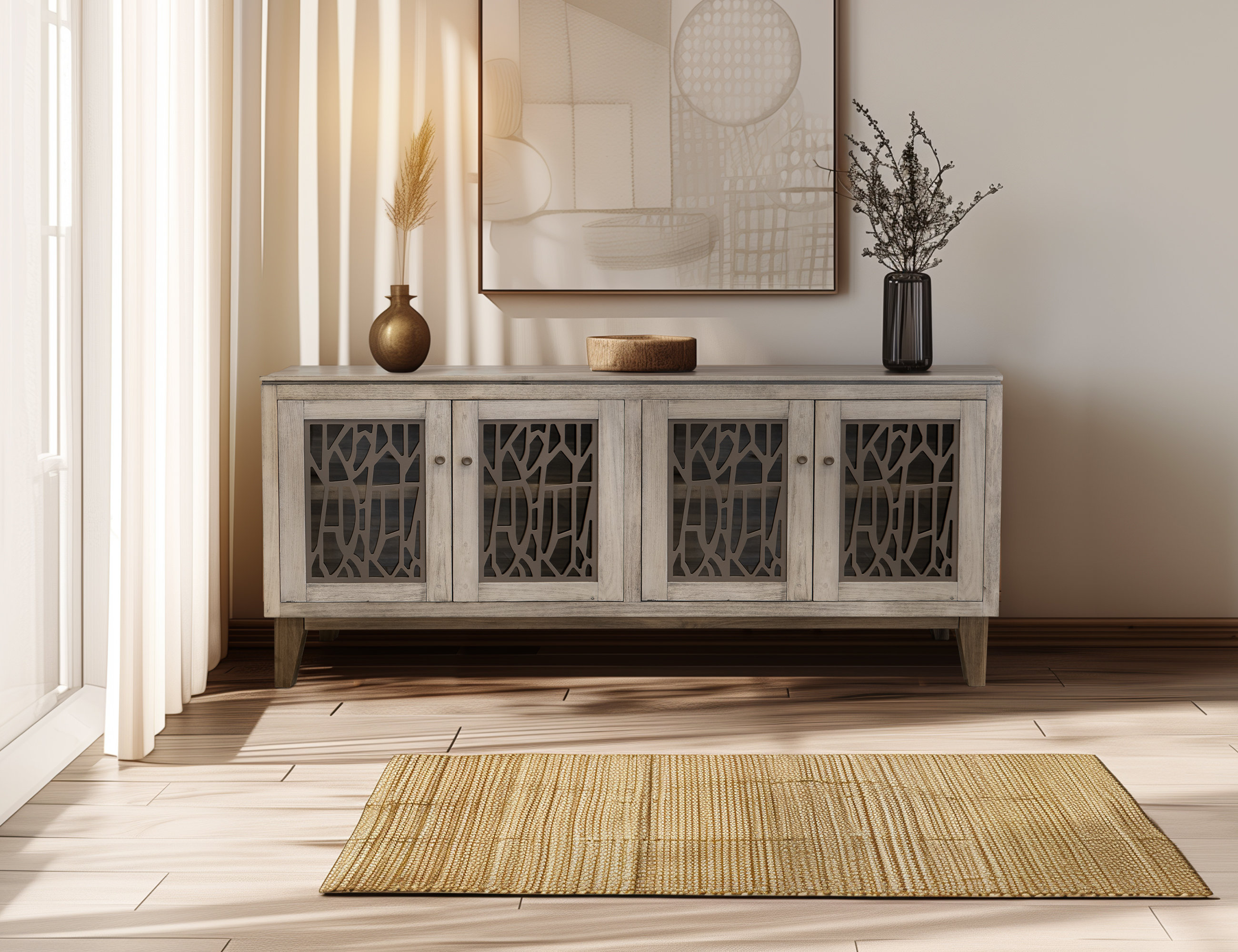 Gracie Oaks Eadie 4 Glass Door Console | Wayfair