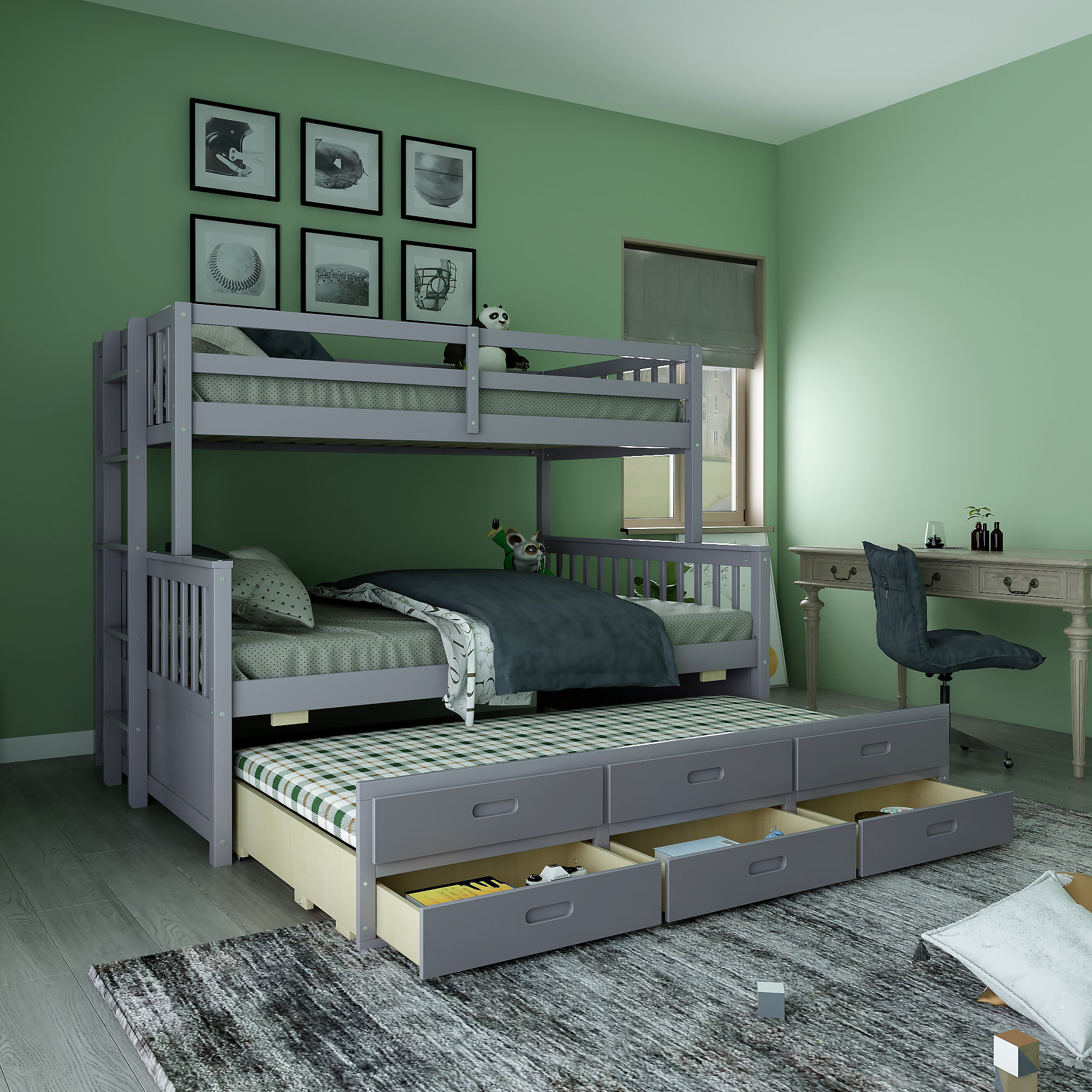 Harriet Bee Giustino Twin over Full 3 Drawer Standard Bunk Bed with ...