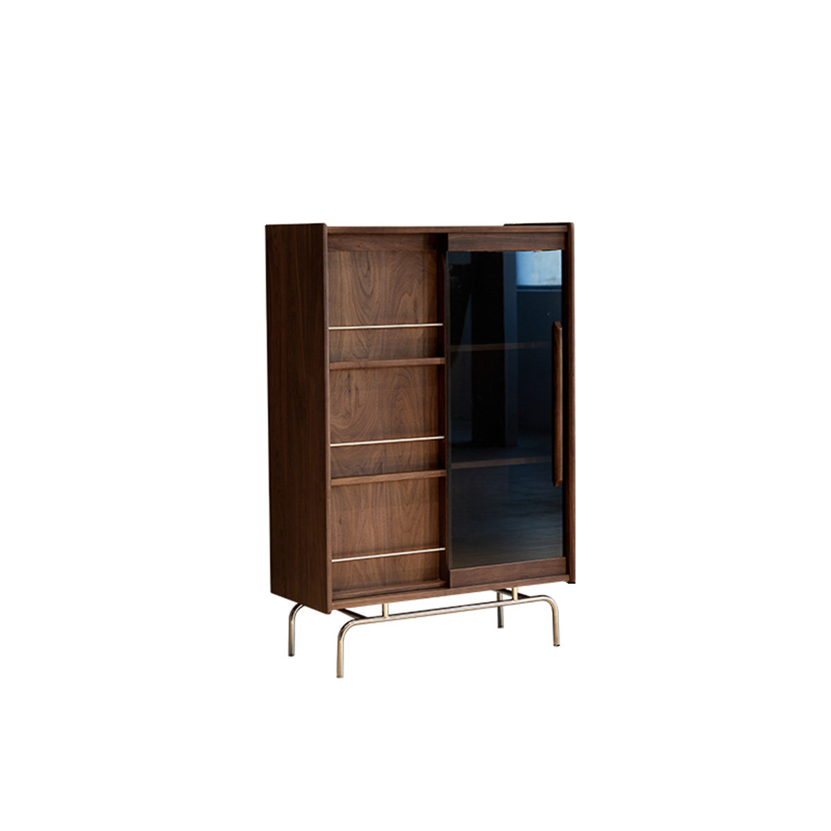 Corrigan Studio® 34.65"Walnut Retro Bookcase Solid Wood Display Cabinet ...