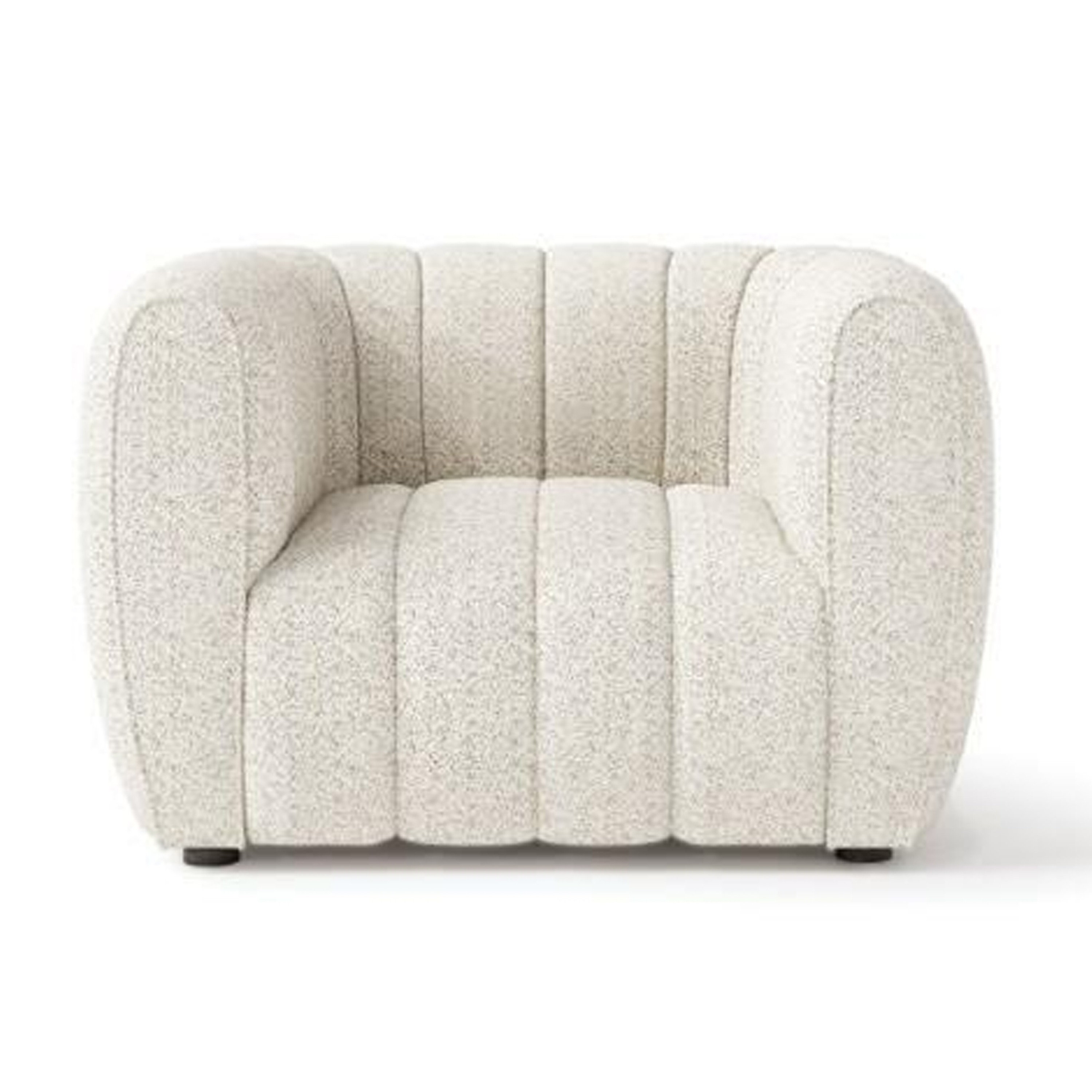 Benjara Hery Accent Chair, White Channel Tufted Boucle, Curved Low Back ...