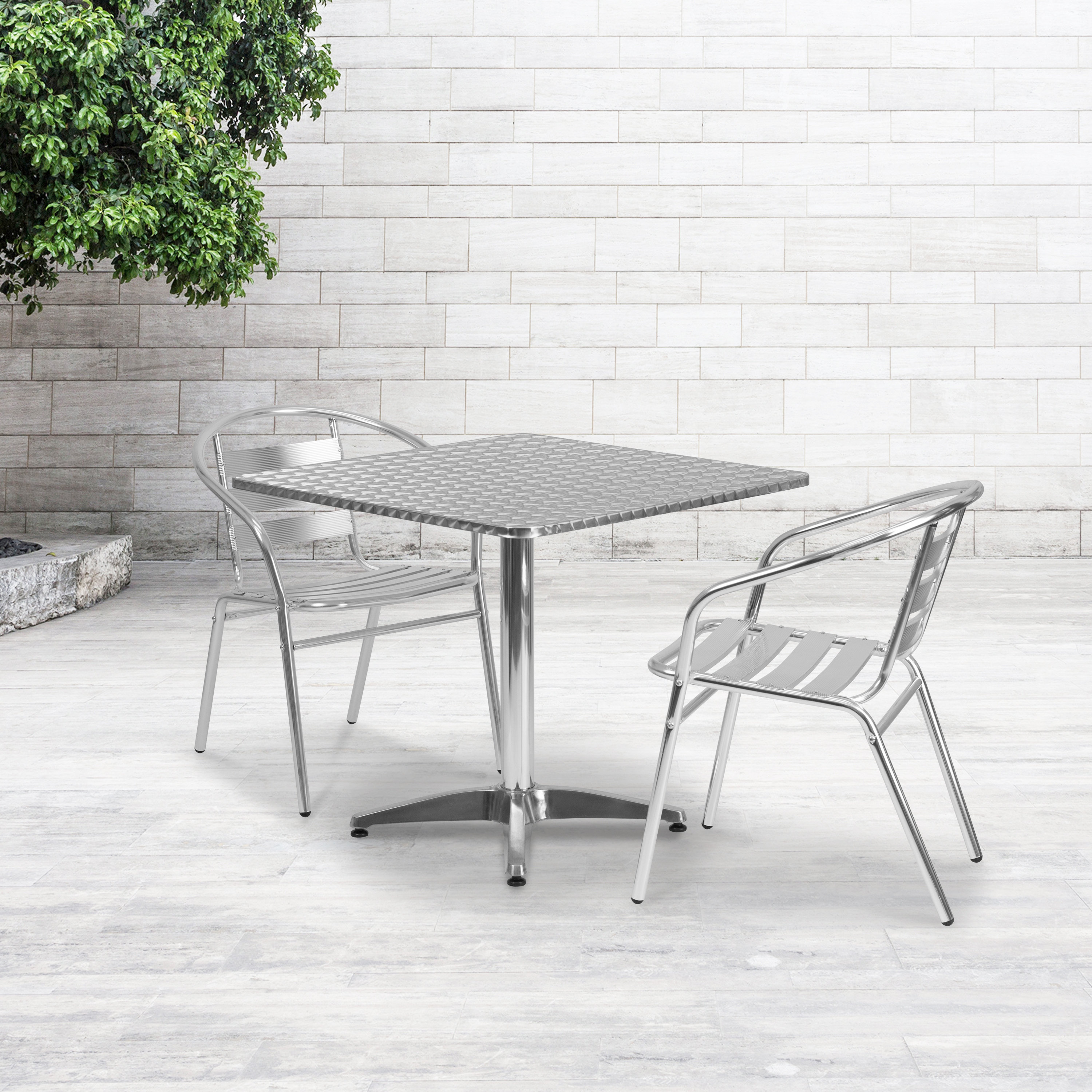Orren Ellis Gearard Square Aluminum Indoor-Outdoor Table Set with 2 ...