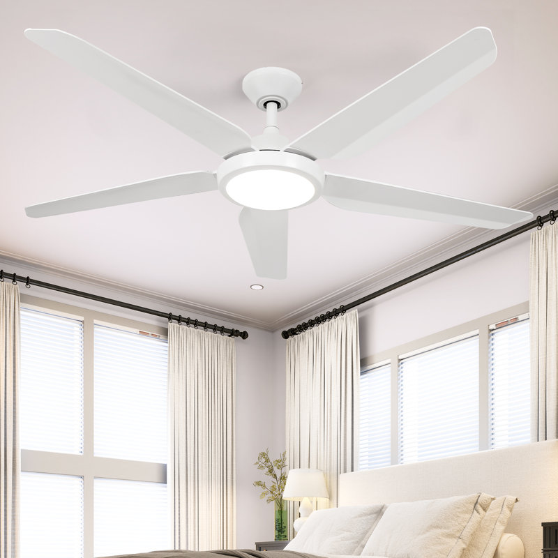 Ebern Designs 52" White Ceiling Fan 5 Blade Modern Reversible Ceiling ...