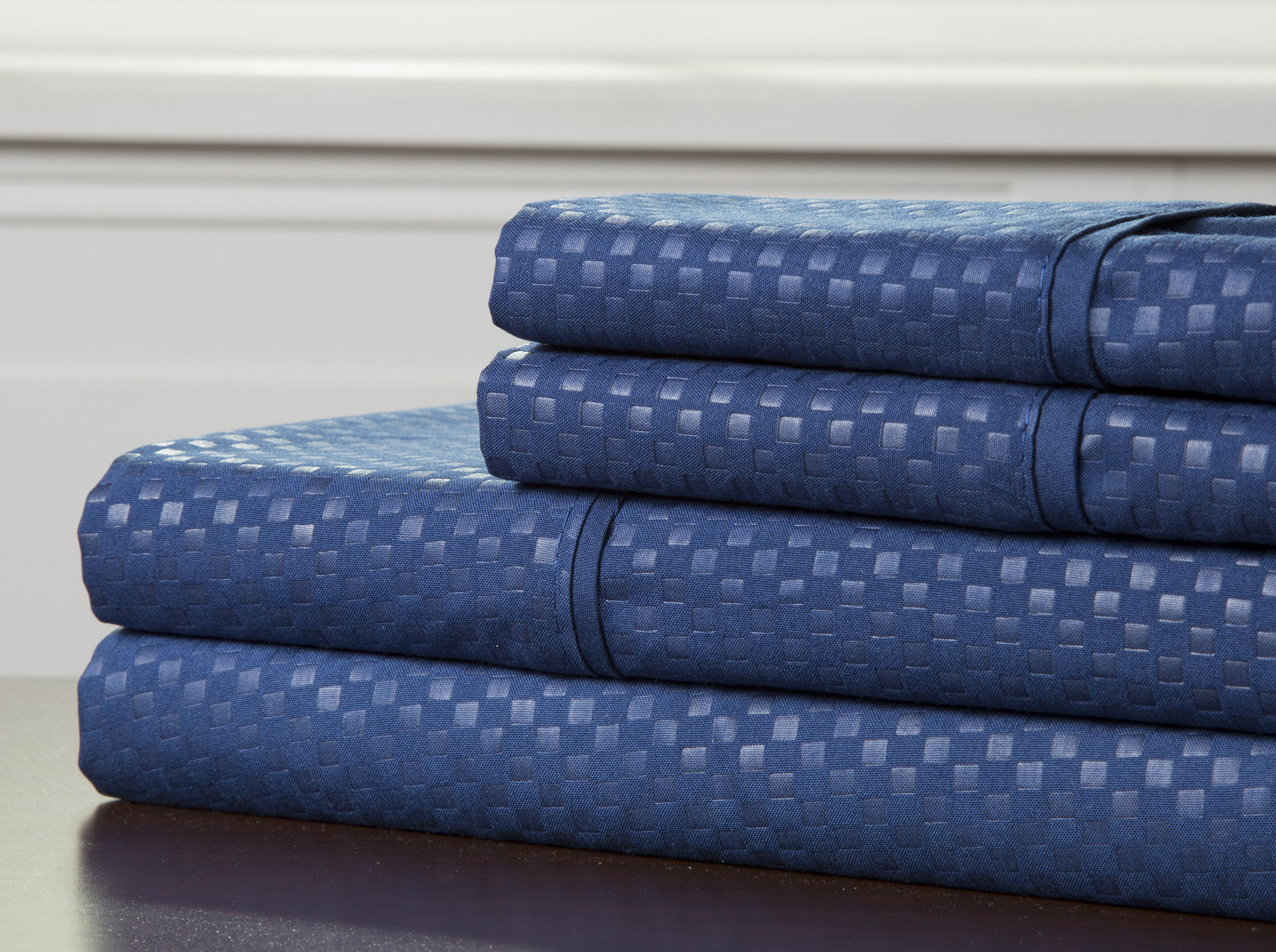 Plymouth Home Brushed Microfiber Sheet Set- 4 Piece- Embossed Checkered ...