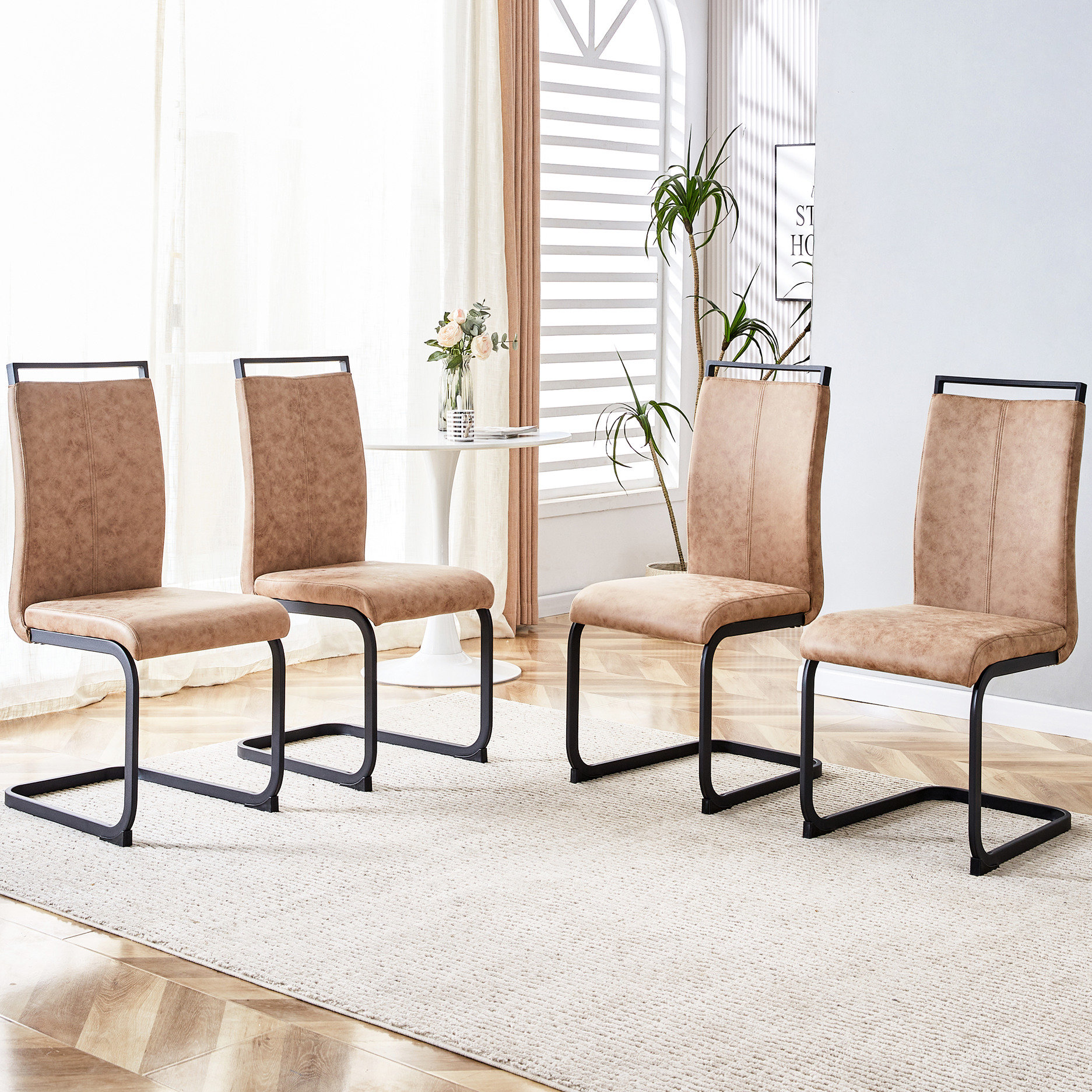 Latitude Run® Brown Kitchen Patio Dining Chairs: Upholstered High Back ...