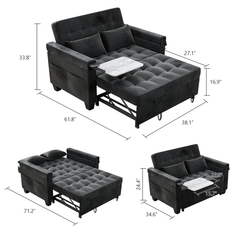 Everly Quinn 38 Inches Wide Convertible Sofa Bed, 2-Seater Velvet ...