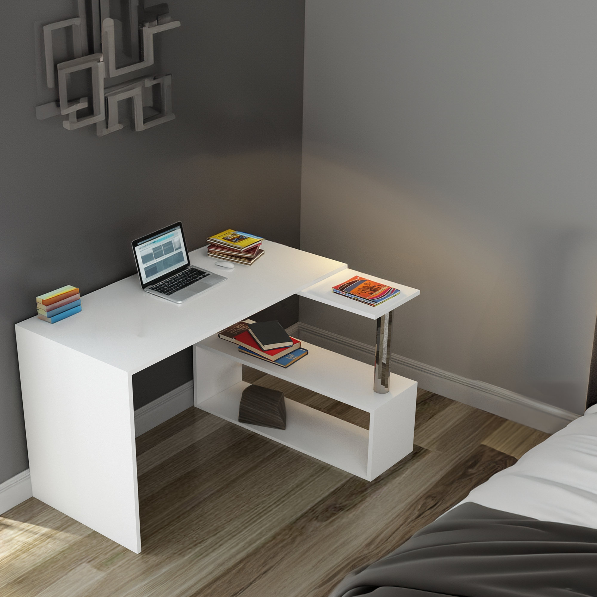 Latitude Run® Warfeld 51.18'' W L-Shaped Computer Desk with and Cabinet ...