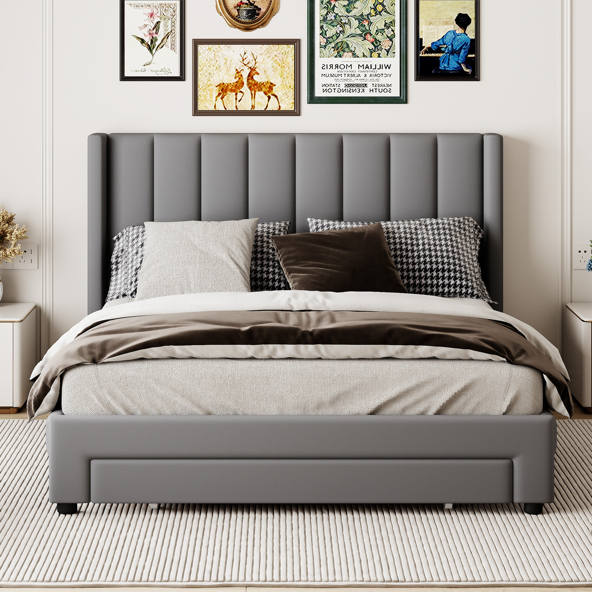Latitude Run® Queen Size Storage Bed Velvet Upholstered Platform Bed ...