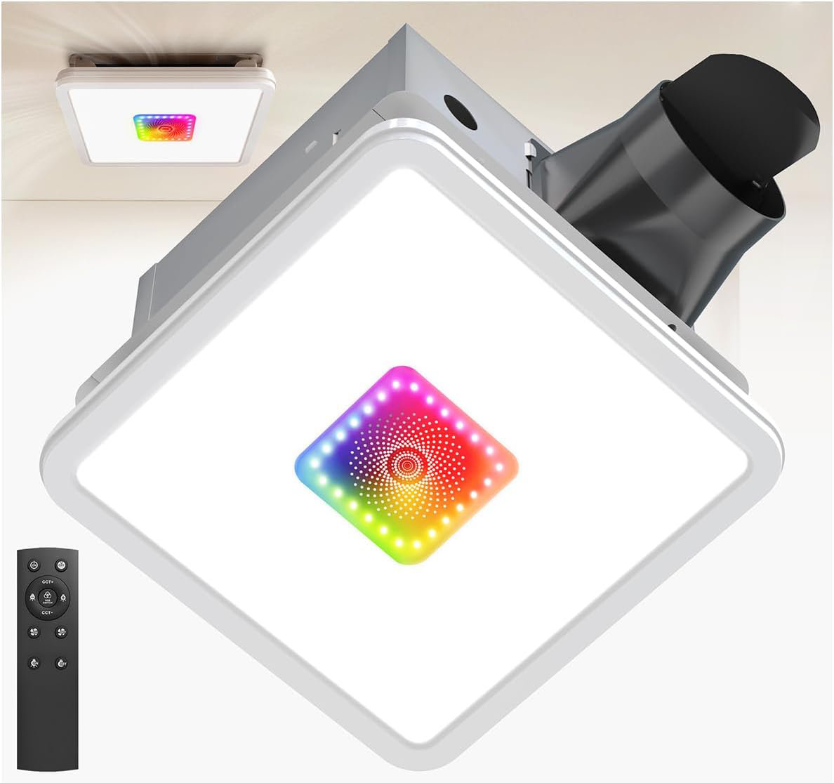 SHANXIQIANNA Bathroom Exhaust Fan with Light & Remote,7 RGB AI Light ...