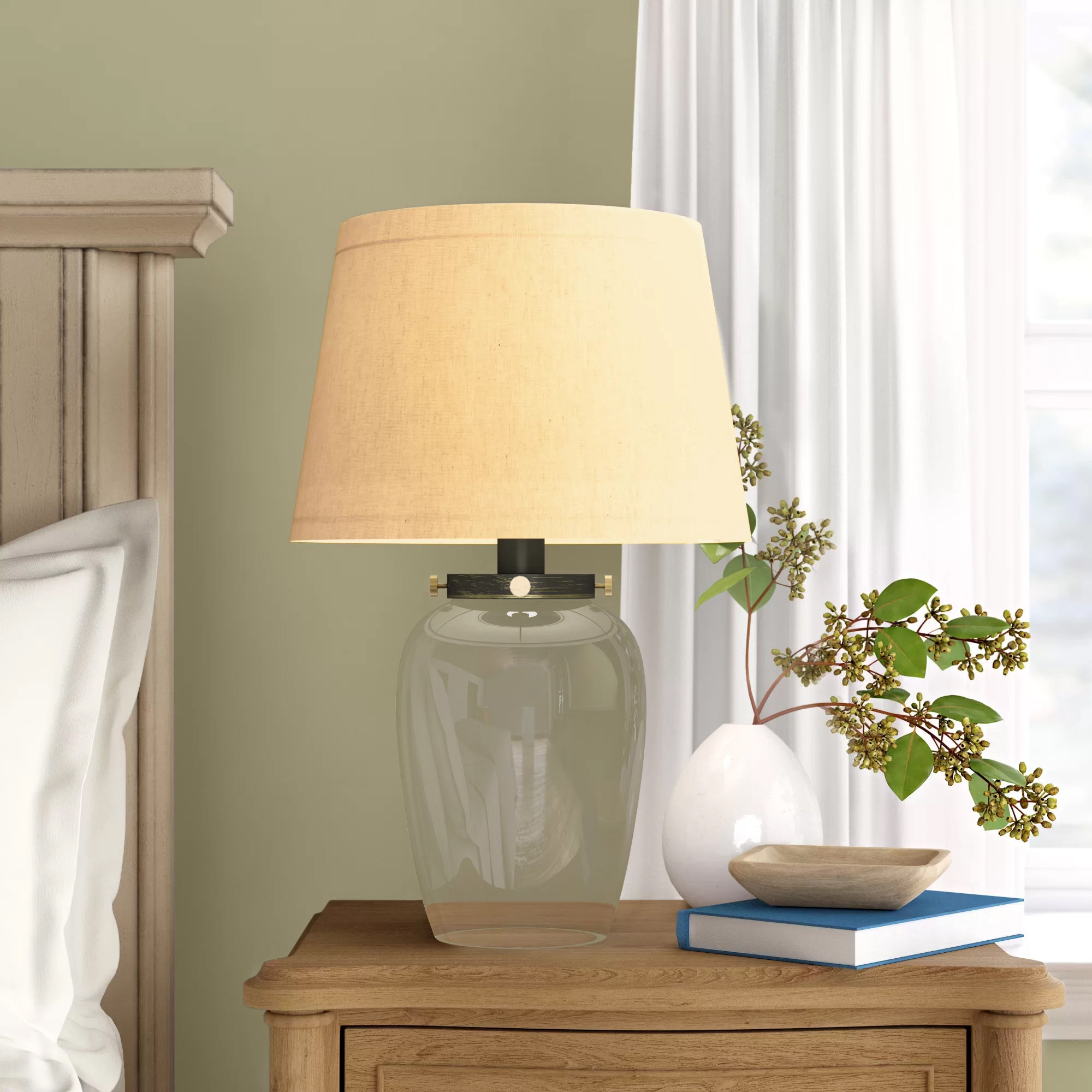 Canora Grey Fillable Glass Table Lamp with Linen Shade & Reviews ...
