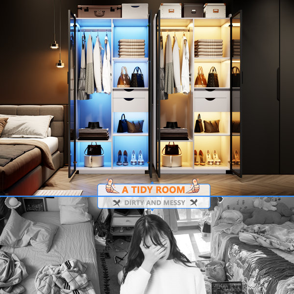 Latitude Run® 2-Door Wardrobe Armoire with LED Lights & Reviews | Wayfair
