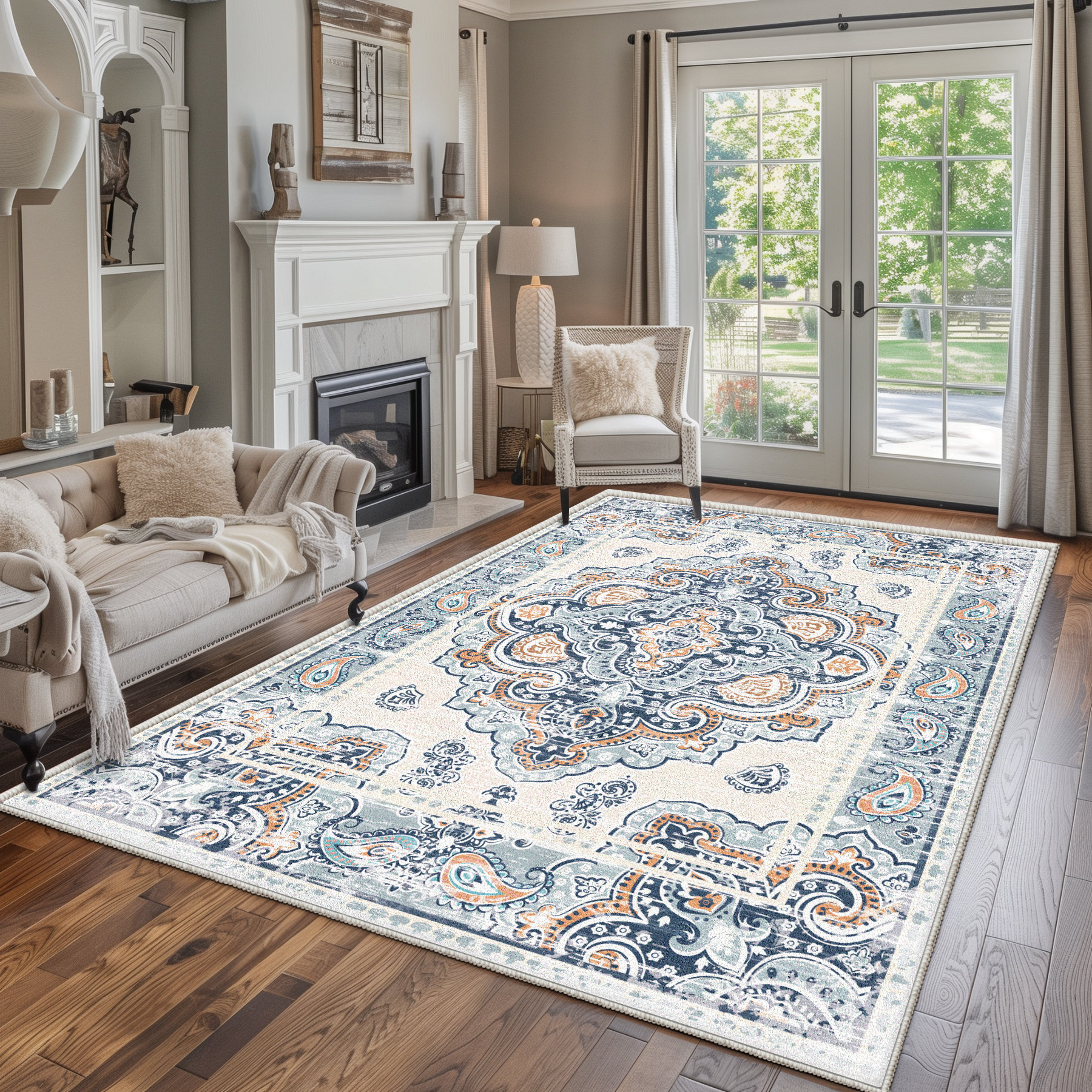 Bungalow Rose 8x10 Bohemia Area Rug, Non Slip Machine Washable Rug, Low ...