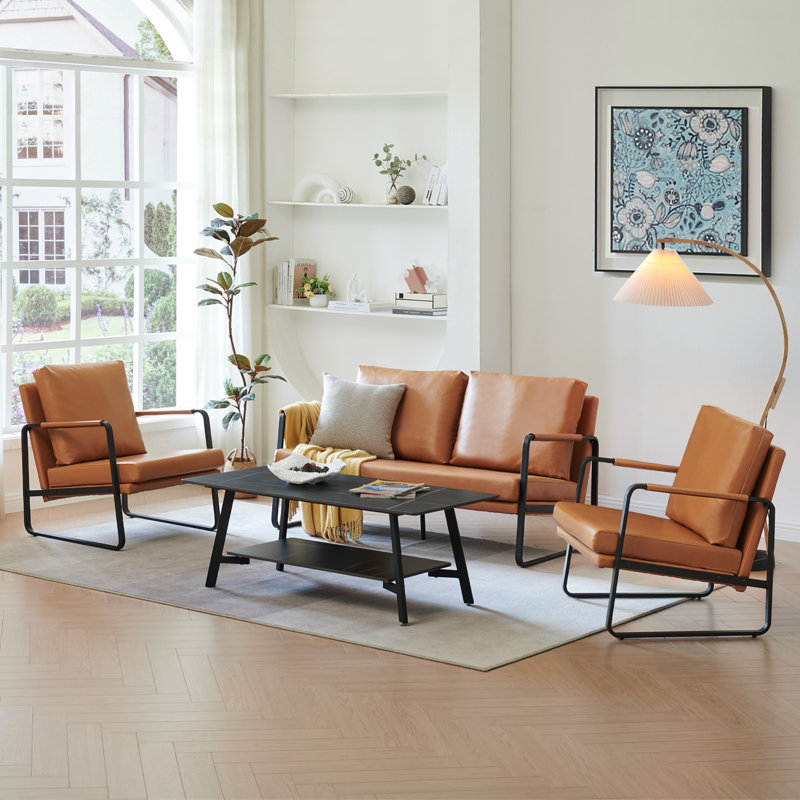 17 Stories 55.1 PU Leather Two Seater Characteristic Chair Set, Living ...