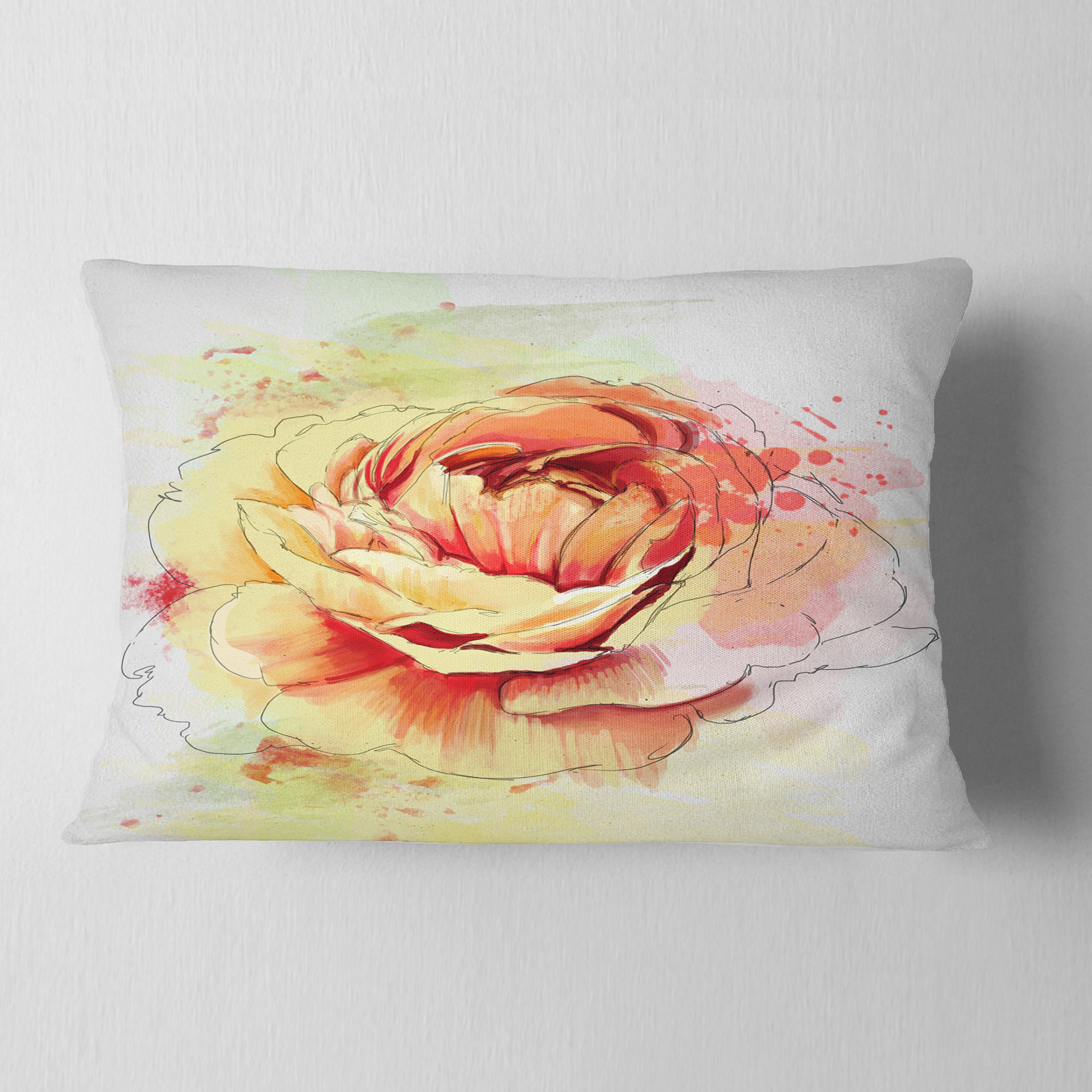 Design Art Yellow Blooming Rose - Floral Printed Pillow | Wayfair