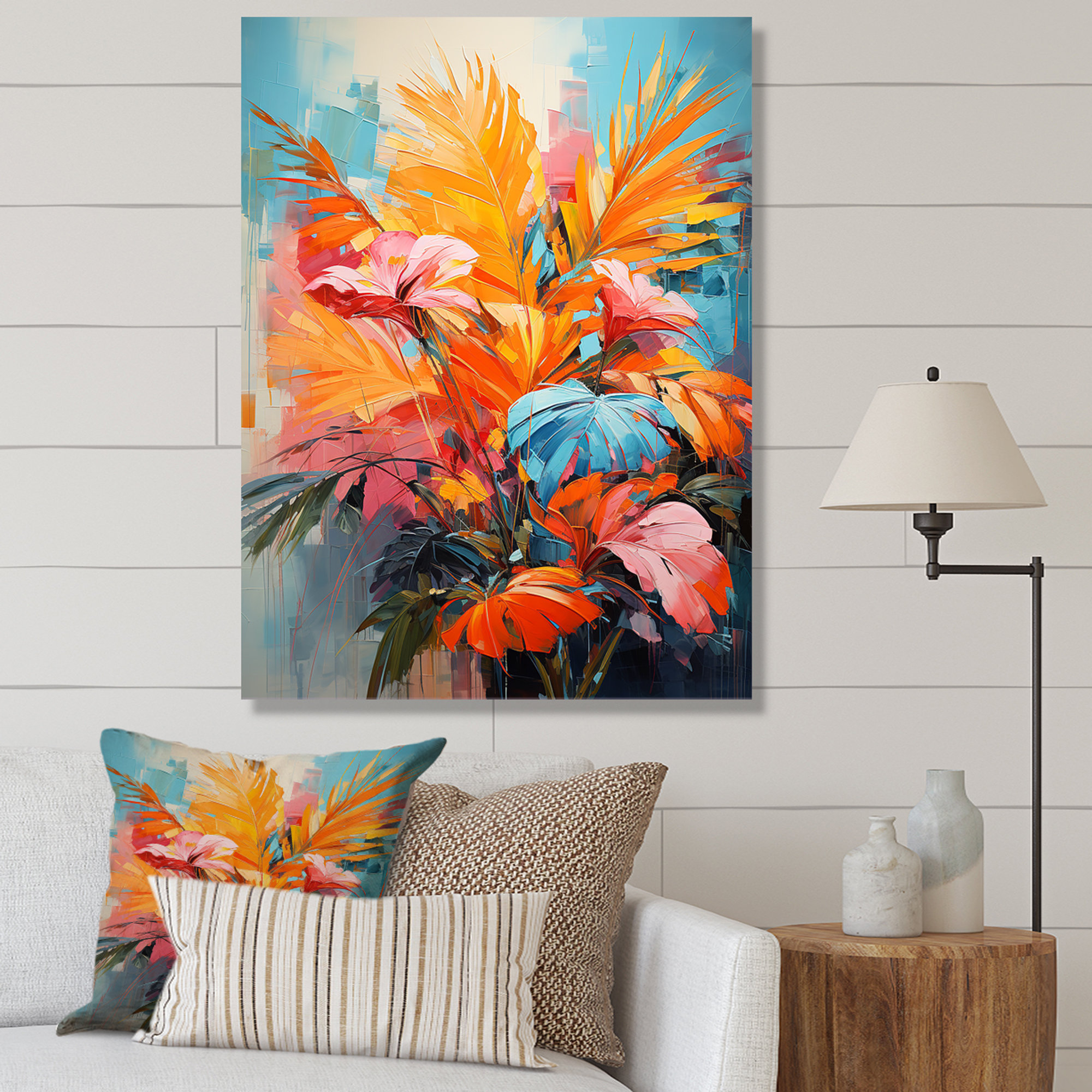 Red Barrel Studio® Orange Pink Palm Trees Abstract I - Floral Canvas ...