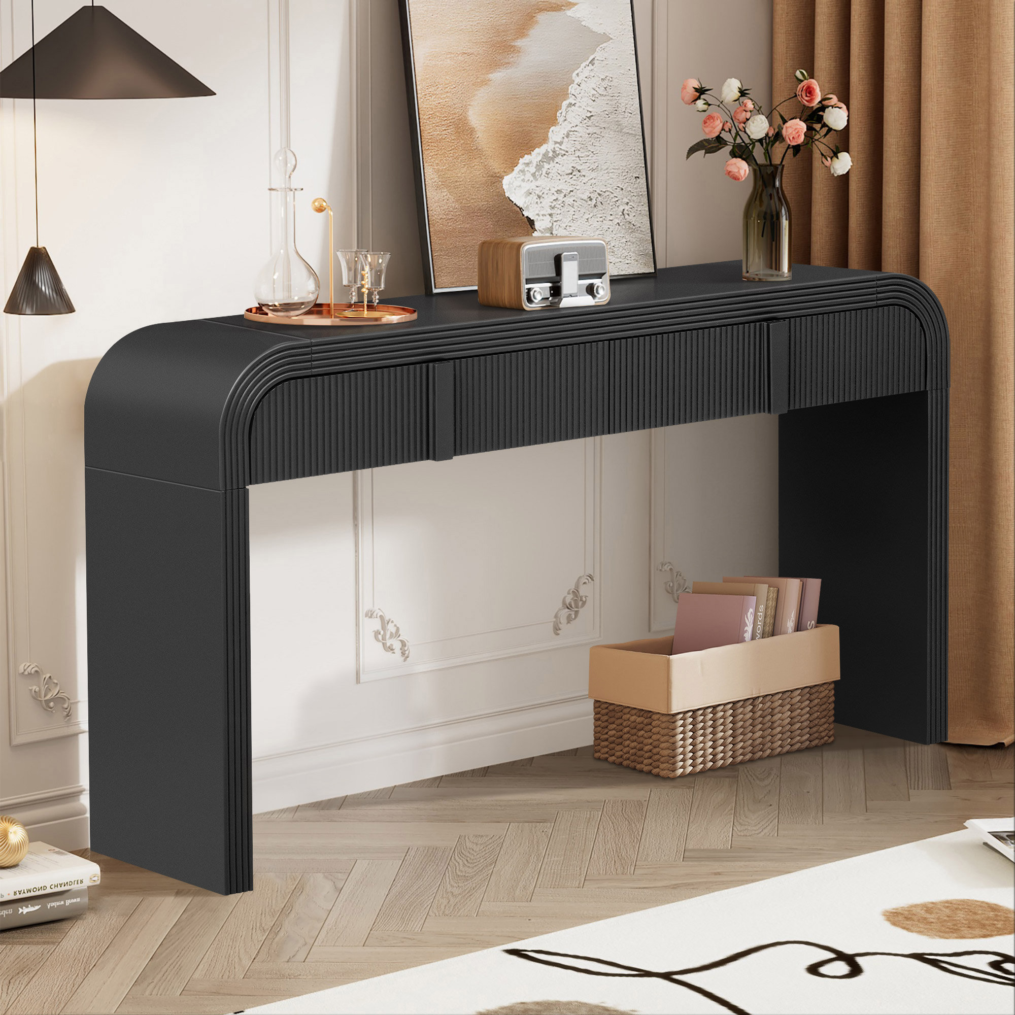 Latitude Run® Codel 55'' Modern Rounded Silhouette Console Table with 2 ...