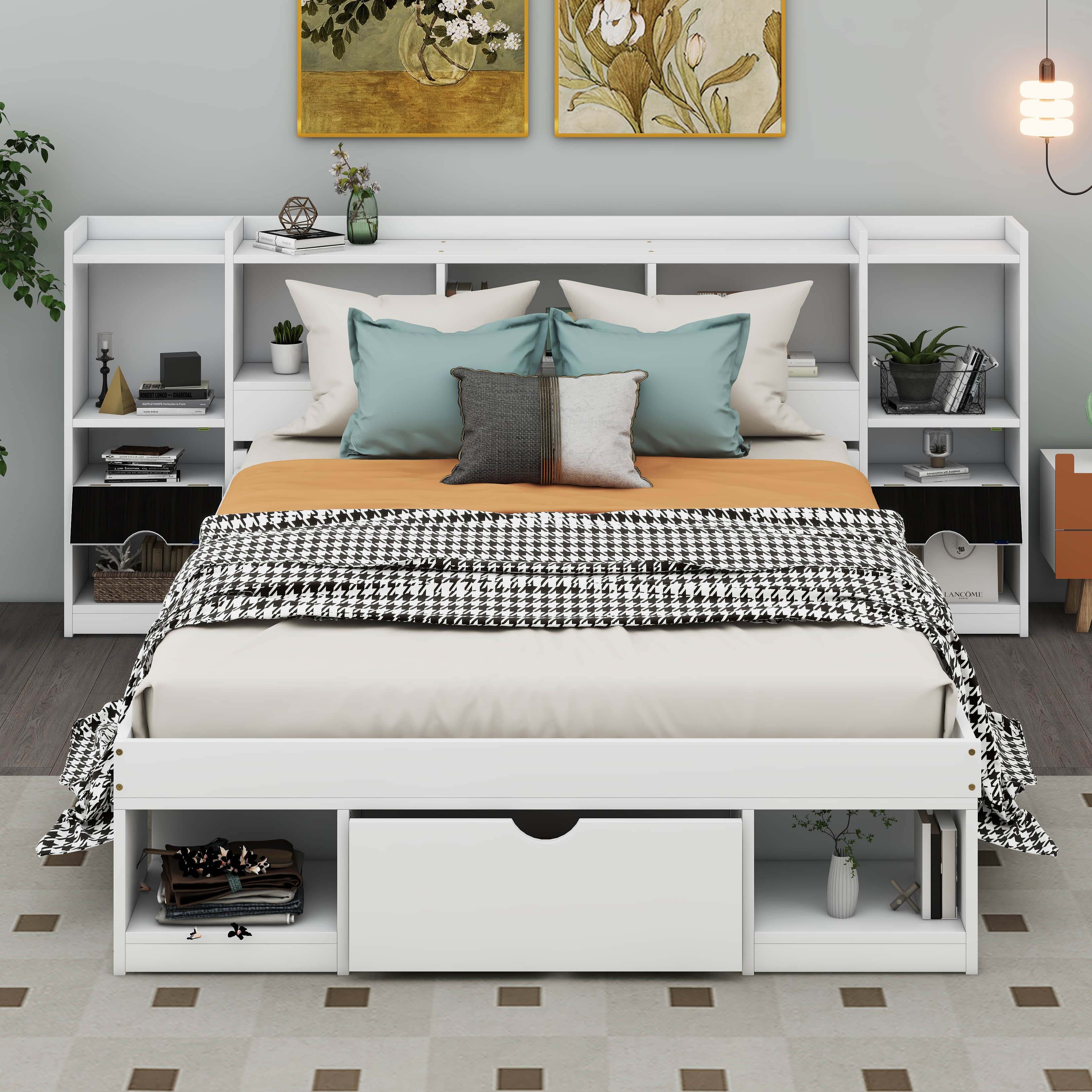 Red Barrel Studio® Linette Queen Size Wood Platform Bed with Multi ...