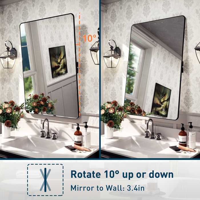 Latitude Run® Myleesha Bathroom Mirror with Framed Rounded Corner Pivot ...