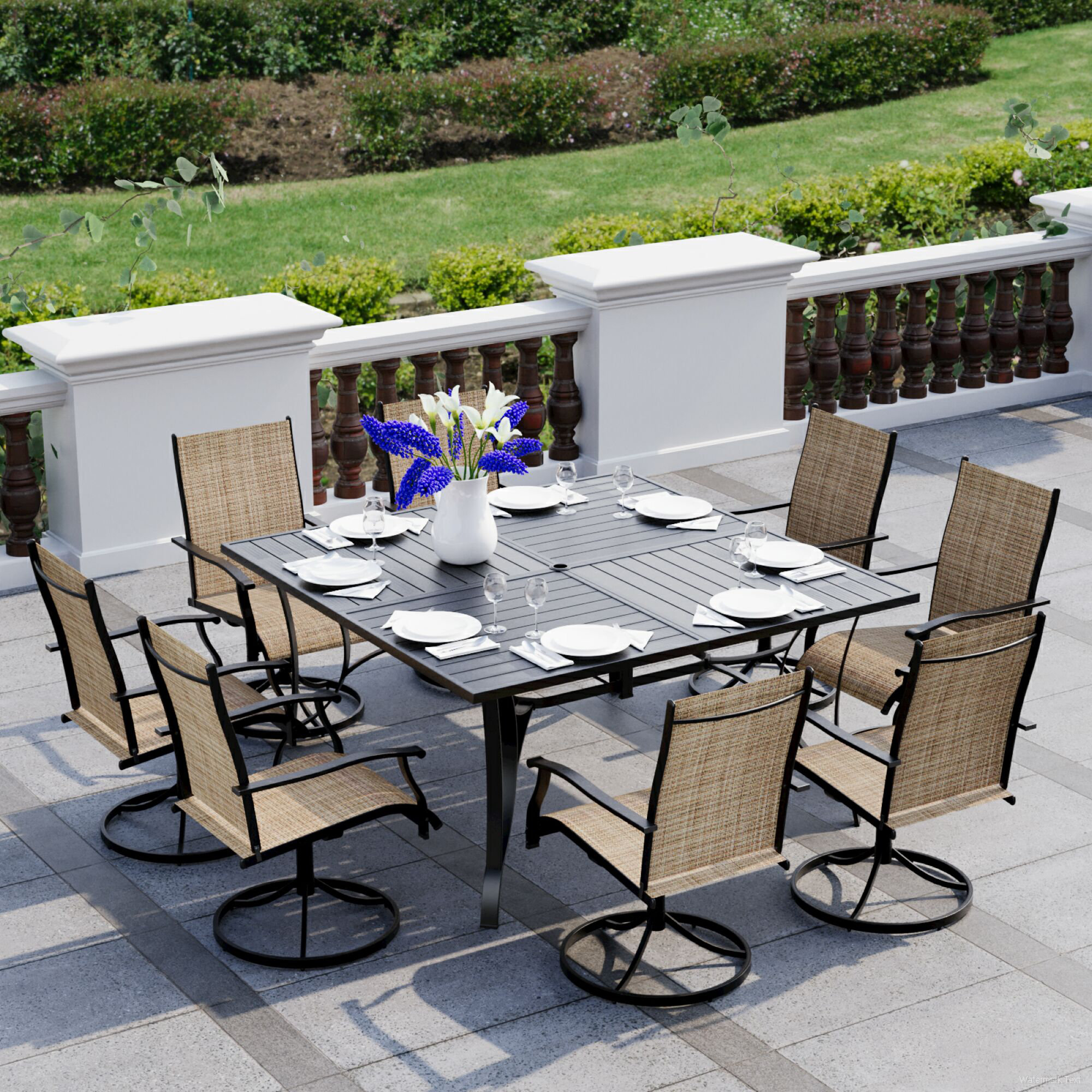 EROMMY 9 Piece Patio Dining Set, Outdoor Dining Table And Chairs Set ...