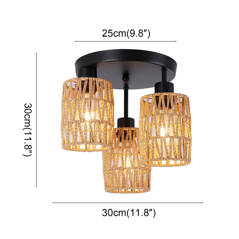 Highland Dunes 3 Light 12 In Vintage Woven Paper Flush Mount Lighting ...