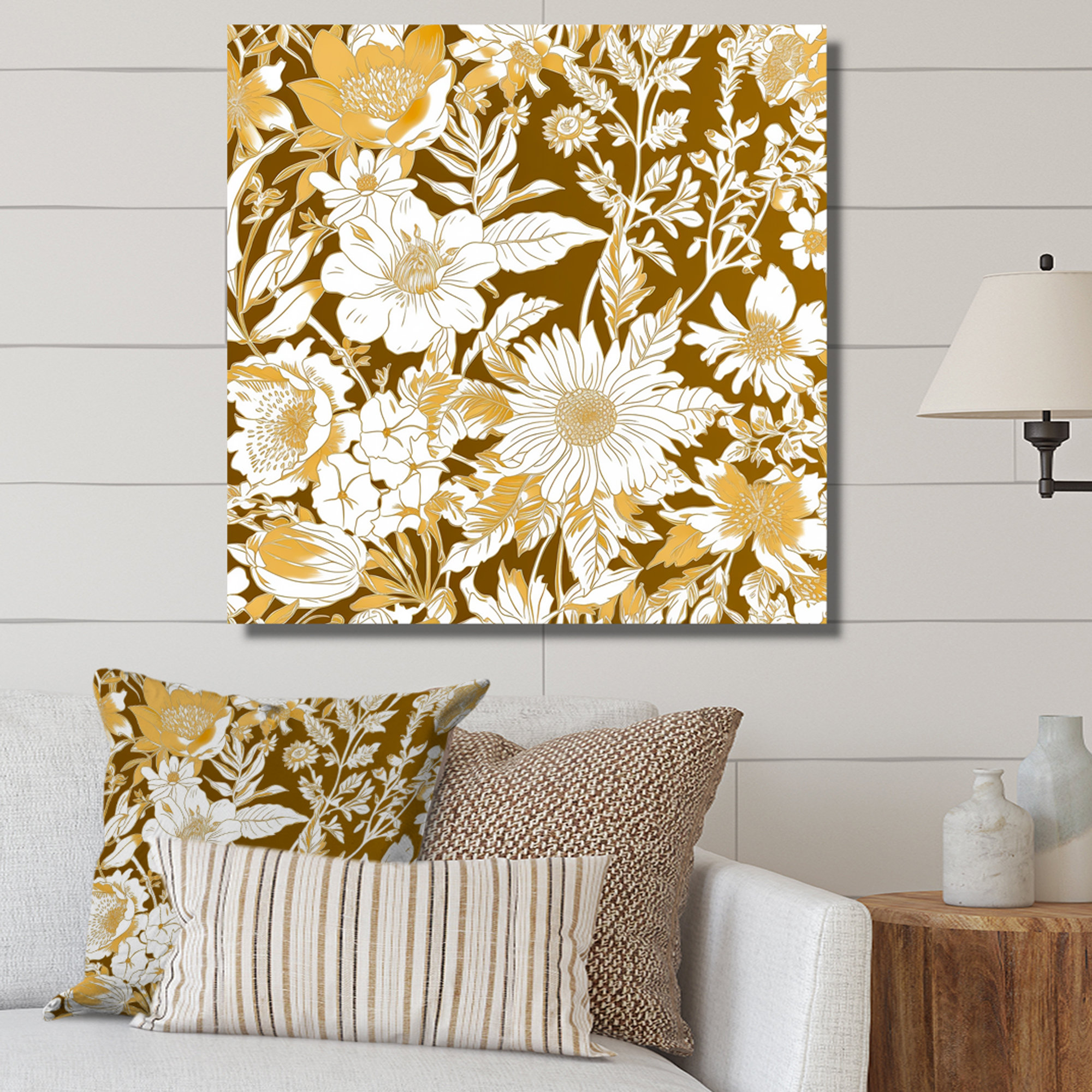 Winston Porter Floral Gold Glam Blossoming Wild White Roses I - Rose ...