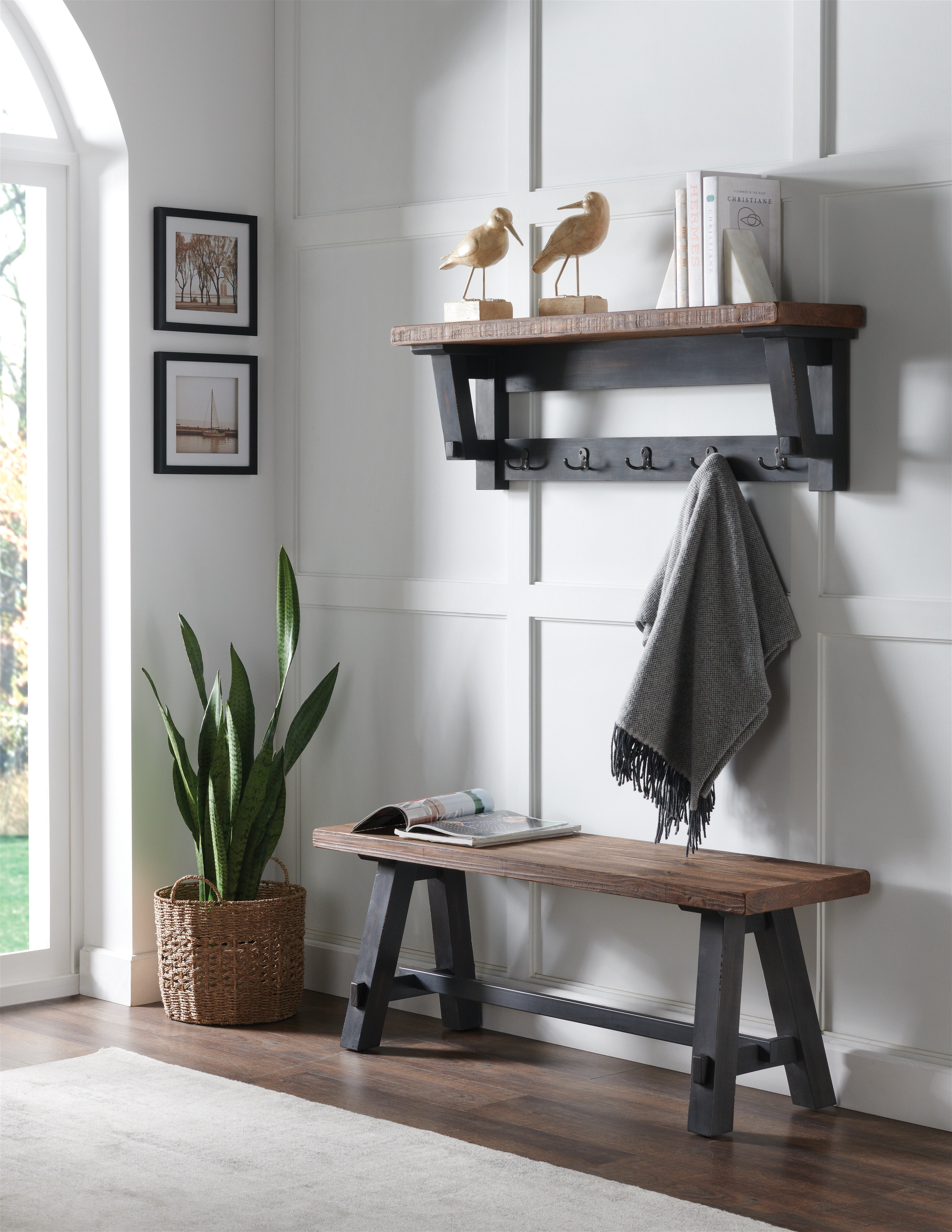 Loon Peak Eylon 5 - Hook Wall Mounted Coat Rack with Storage and Bench ...