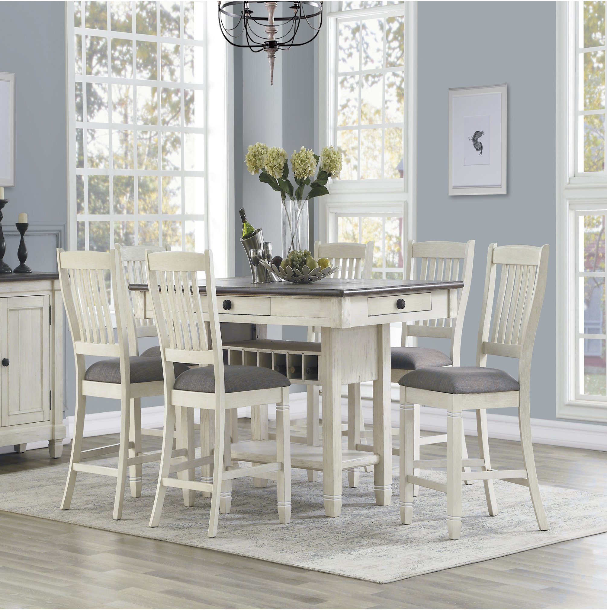 One Allium Way Antique White and Rosy-Brown Counter Height Dining 5pc ...