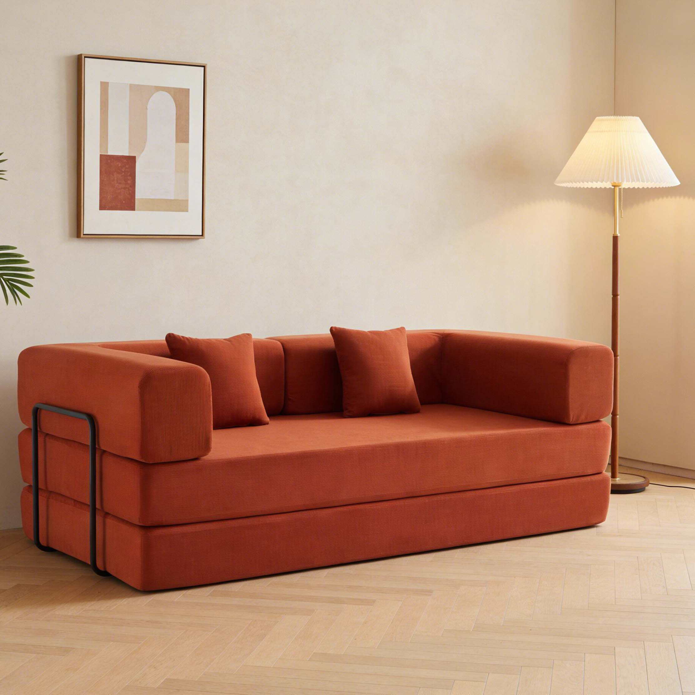 Latitude Run® Convertible Sleeper Sofa Bed With Cylindrical Pillow ...