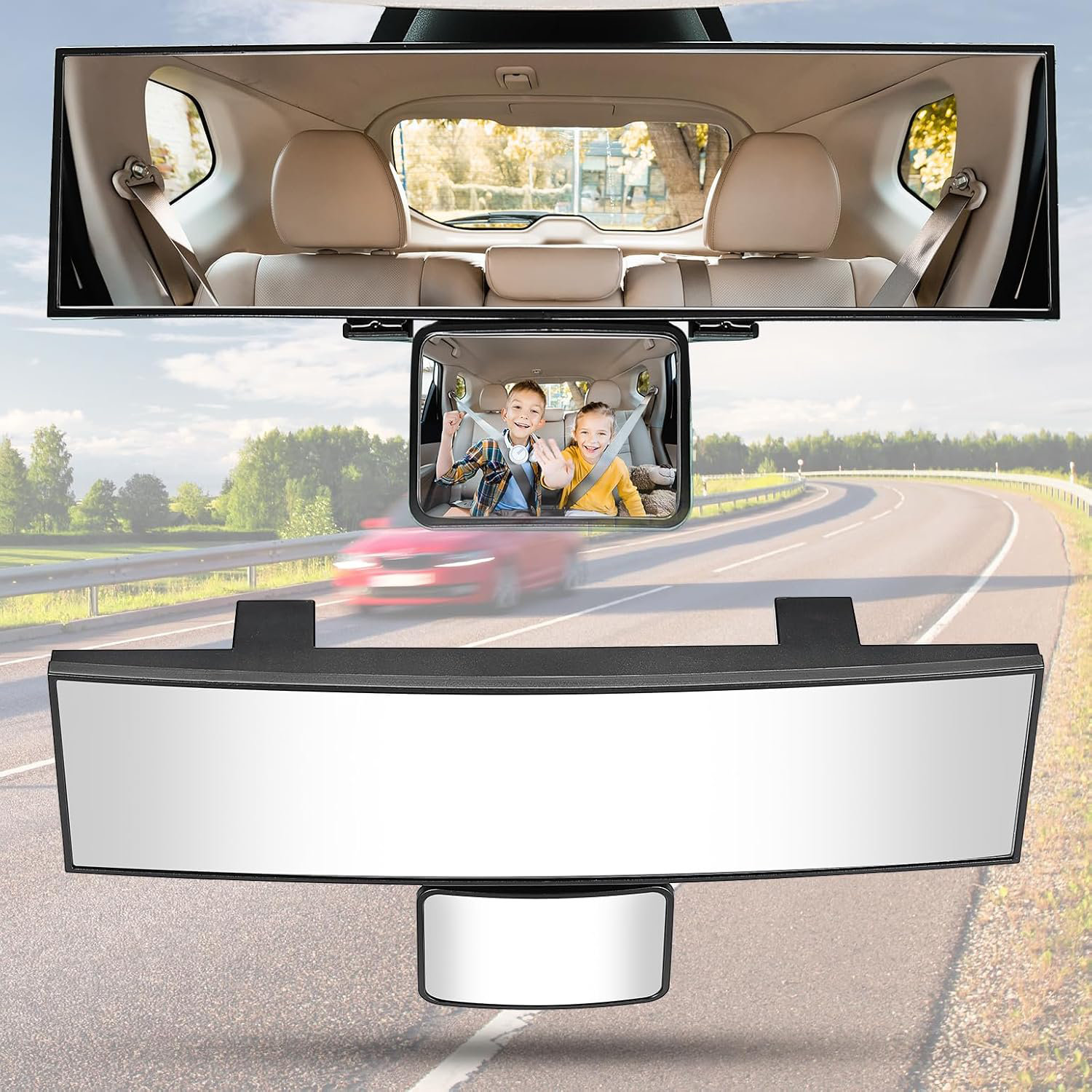 Symple Stuff Car Rear View Mirror With Baby Mirror, Universal 11 Inch ...