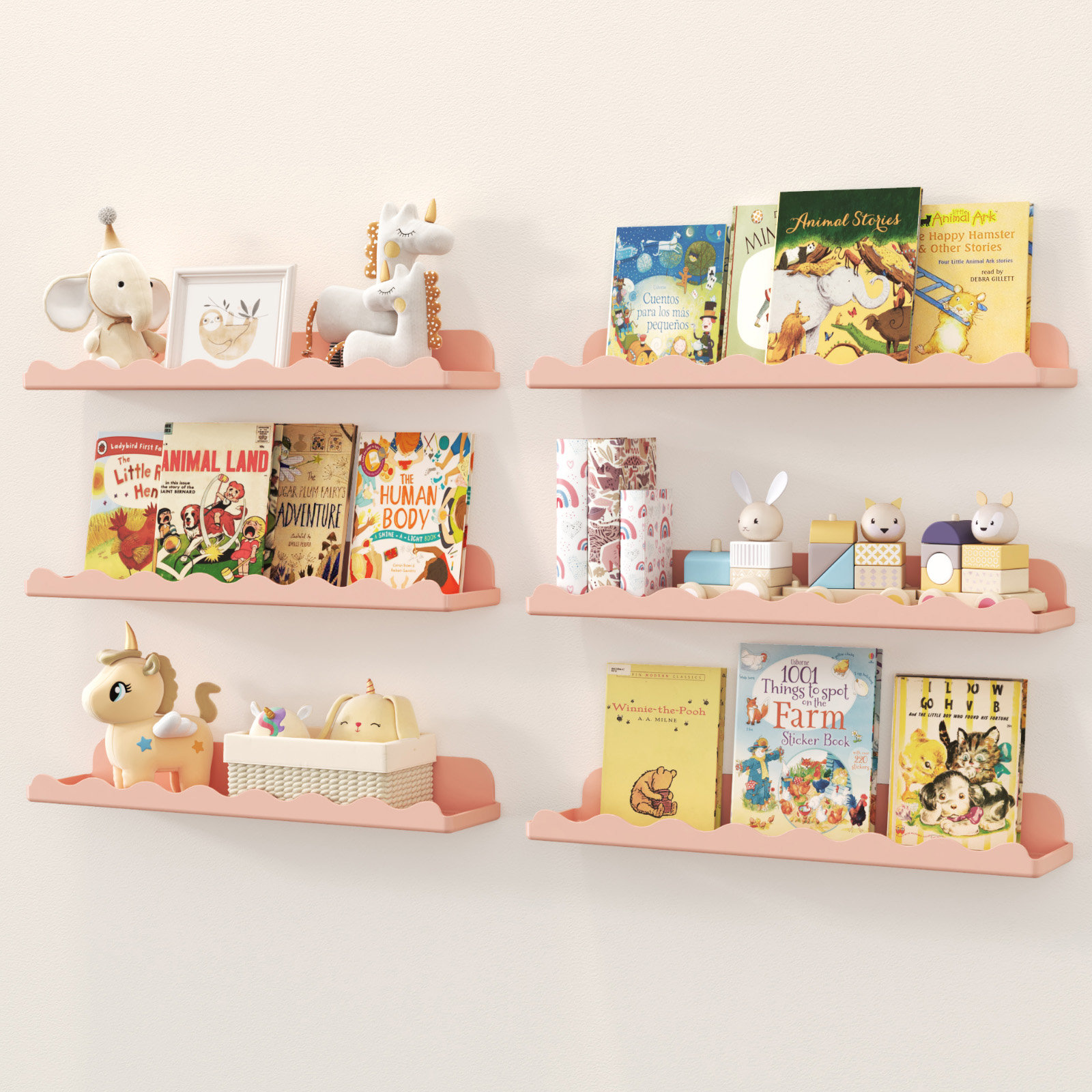 Ebern Designs Plastic Bookshelf 6 Pack, 15" Floating Shelves For Wall ...