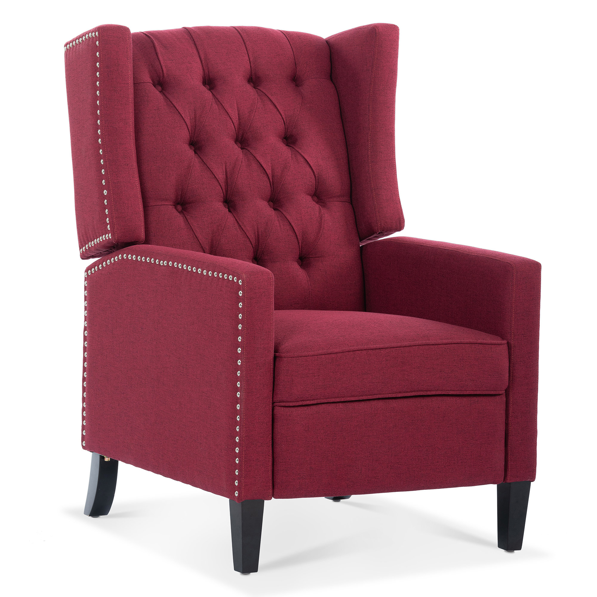 Alcott Hill® Comfortable Reclining Wing Chair In Wine Red Fabric For ...