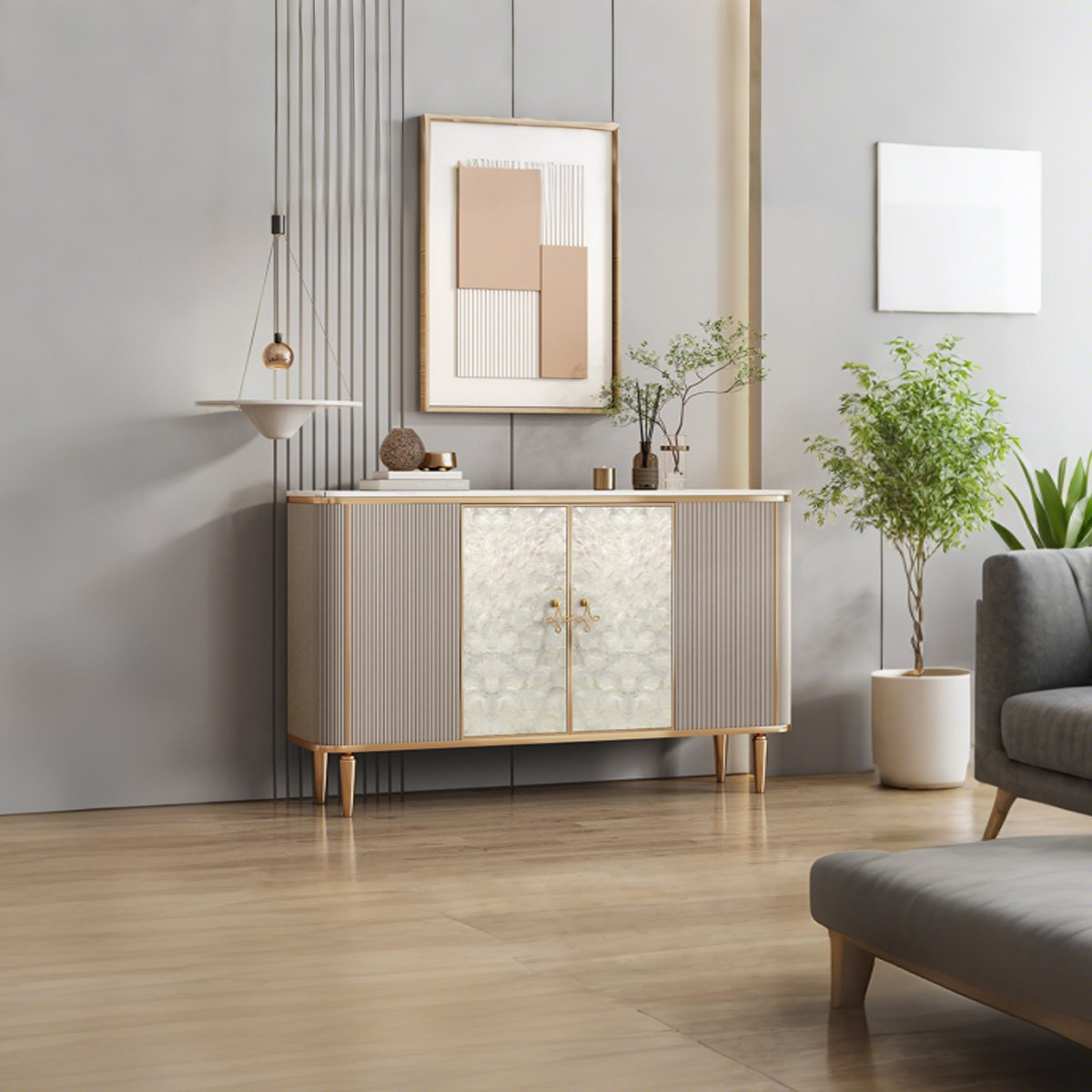 Isla Hopping Modern Minimalist Shell-Decorated Entryway Cabinet | Wayfair