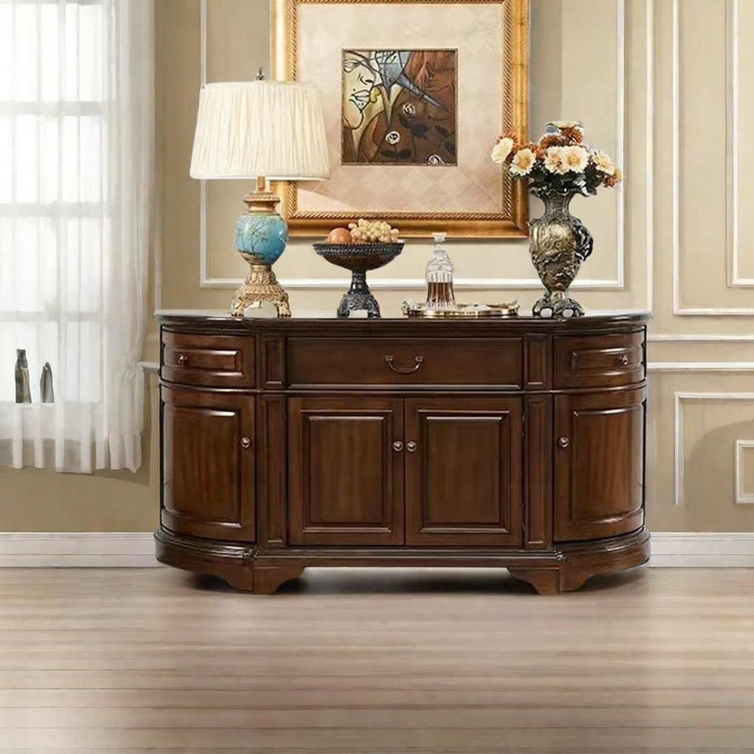 Vivid Space Creation American style solid wood half round sideboard ...