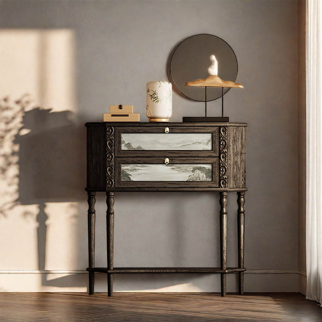 Charlton Home® Rustic Pine Storage Cabinet with Drawers | Wayfair