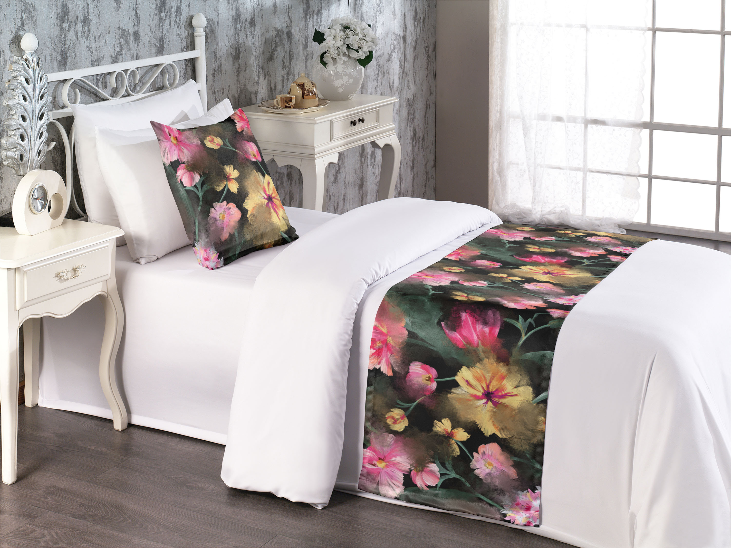 Ambesonne Jungle Boho Bed Runner Set Flowers Garden Blooms Pale Yellow ...