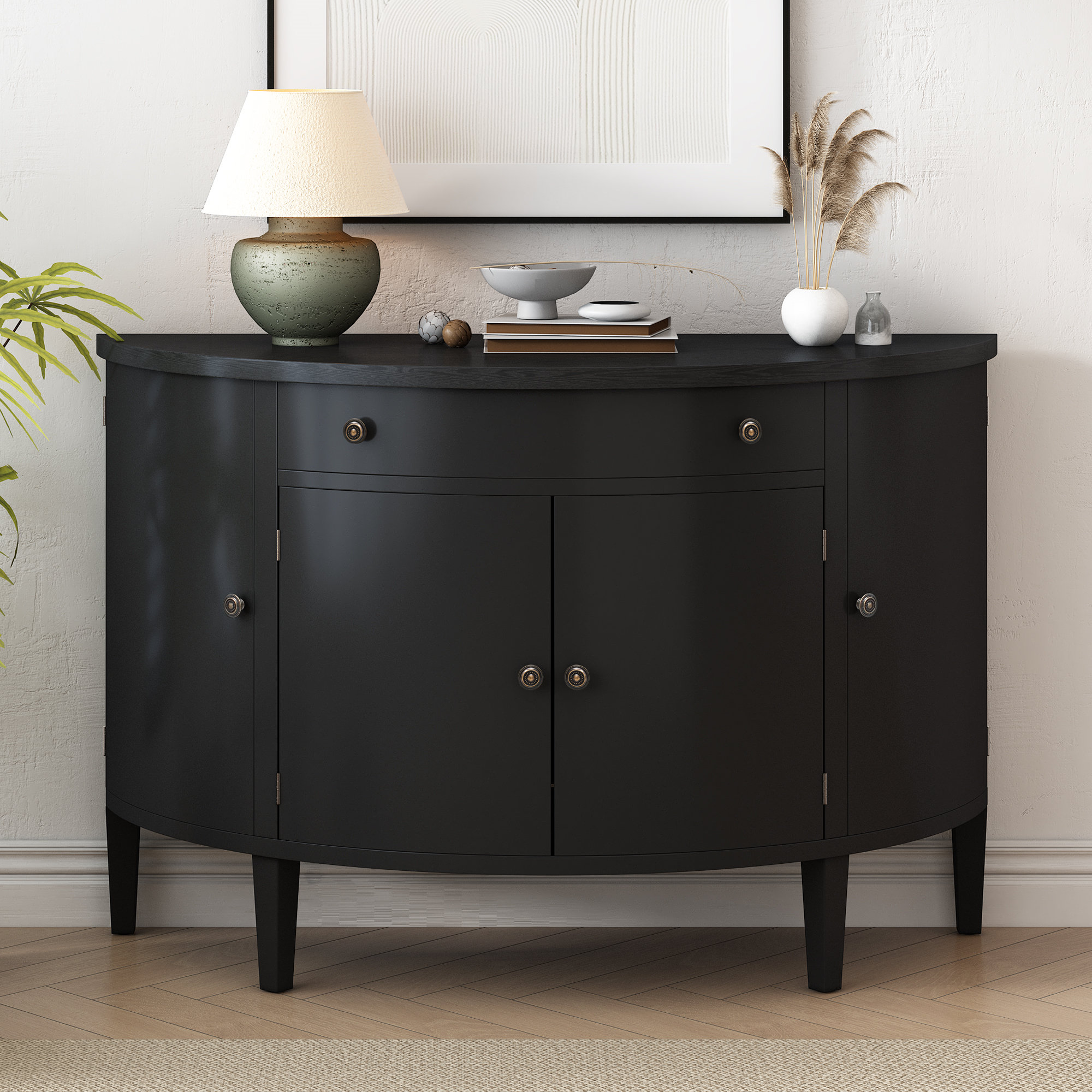 Winston Porter Modern Curved Design Sideboard Ample Storage Space ...