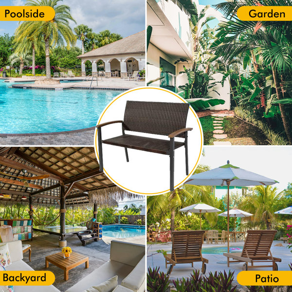 Auxiwa Rattan Patio Garden Bench, Outdoor Wicker Rattan Bench & Reviews ...