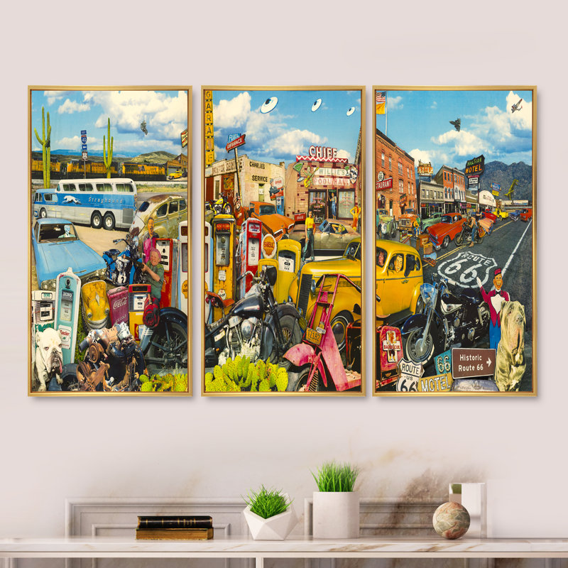 Trinx Route 66 Midwest Roadside Collage - Modern Framed Canvas Wall Art ...