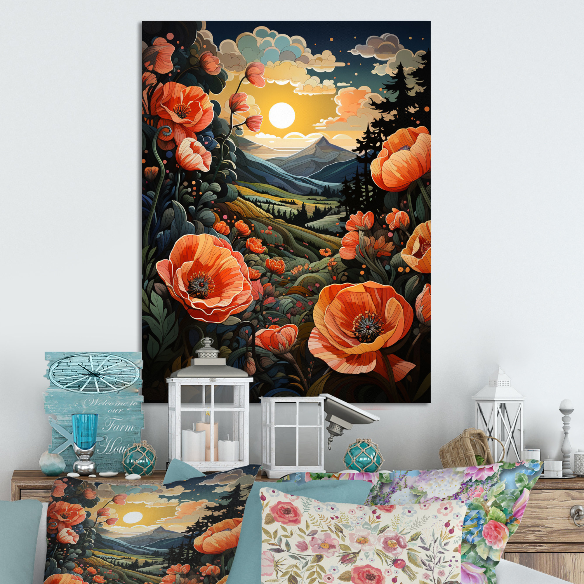 Millwood Pines Countryside Red Poppy Field I - Floral Metal Wall Decor ...