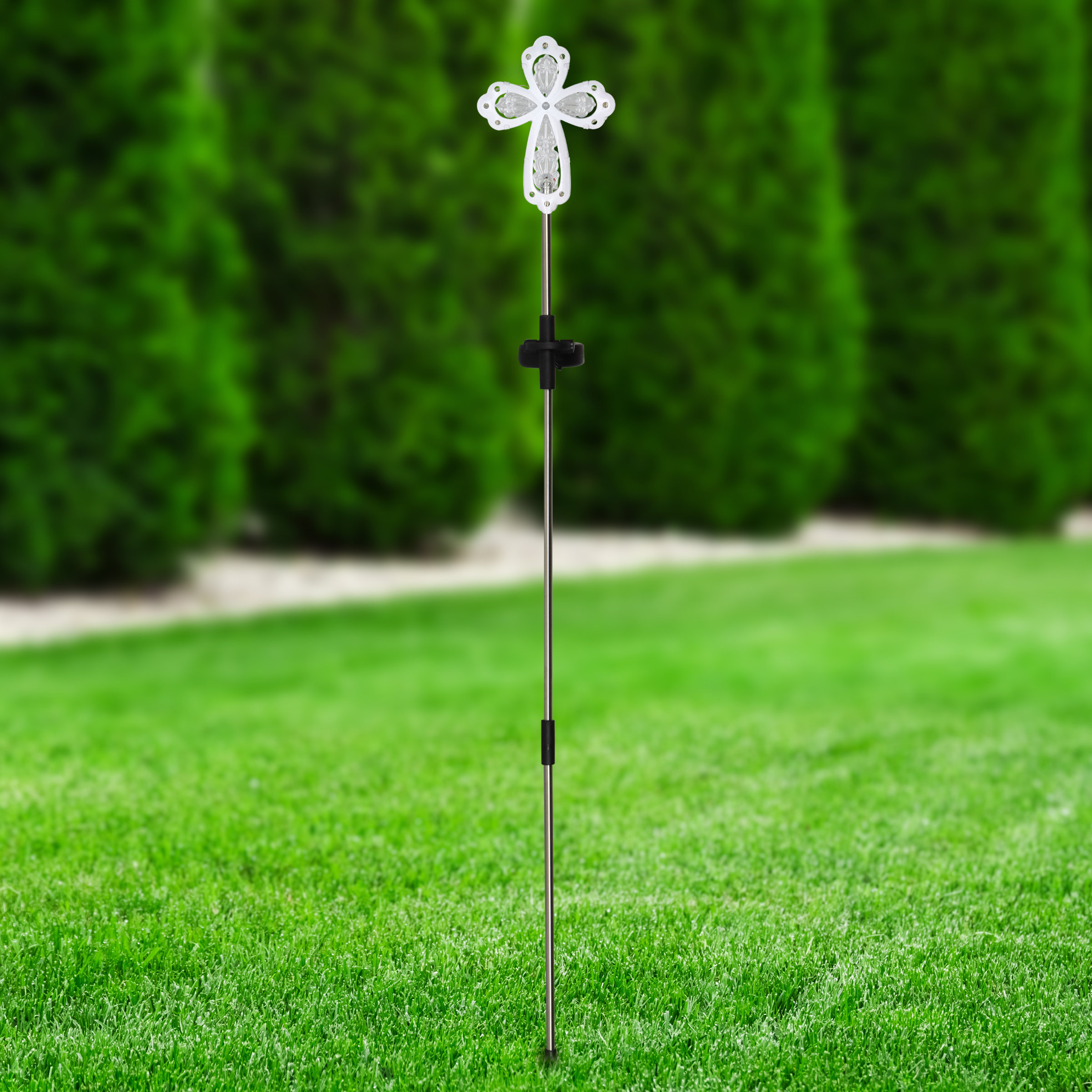 Exhart Solar Acrylic and Metal Cross Garden Stake with Thirteen LED ...