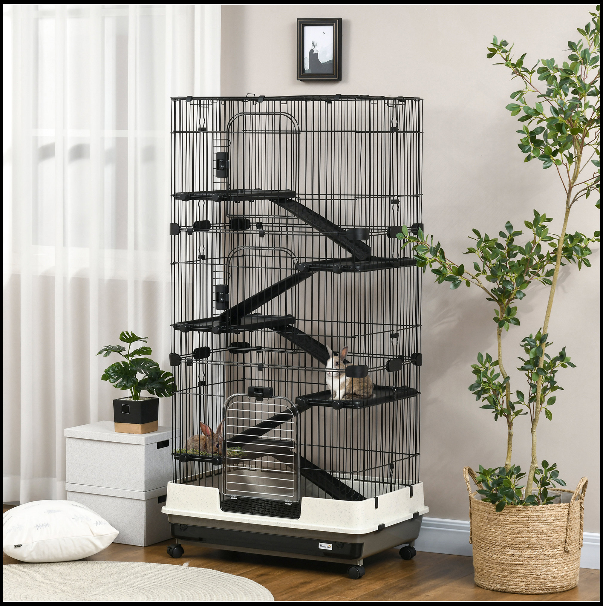 KUNMINGZHUHE 60" Small Animal Cage With Wheels, 6-Level Portable Bunny ...