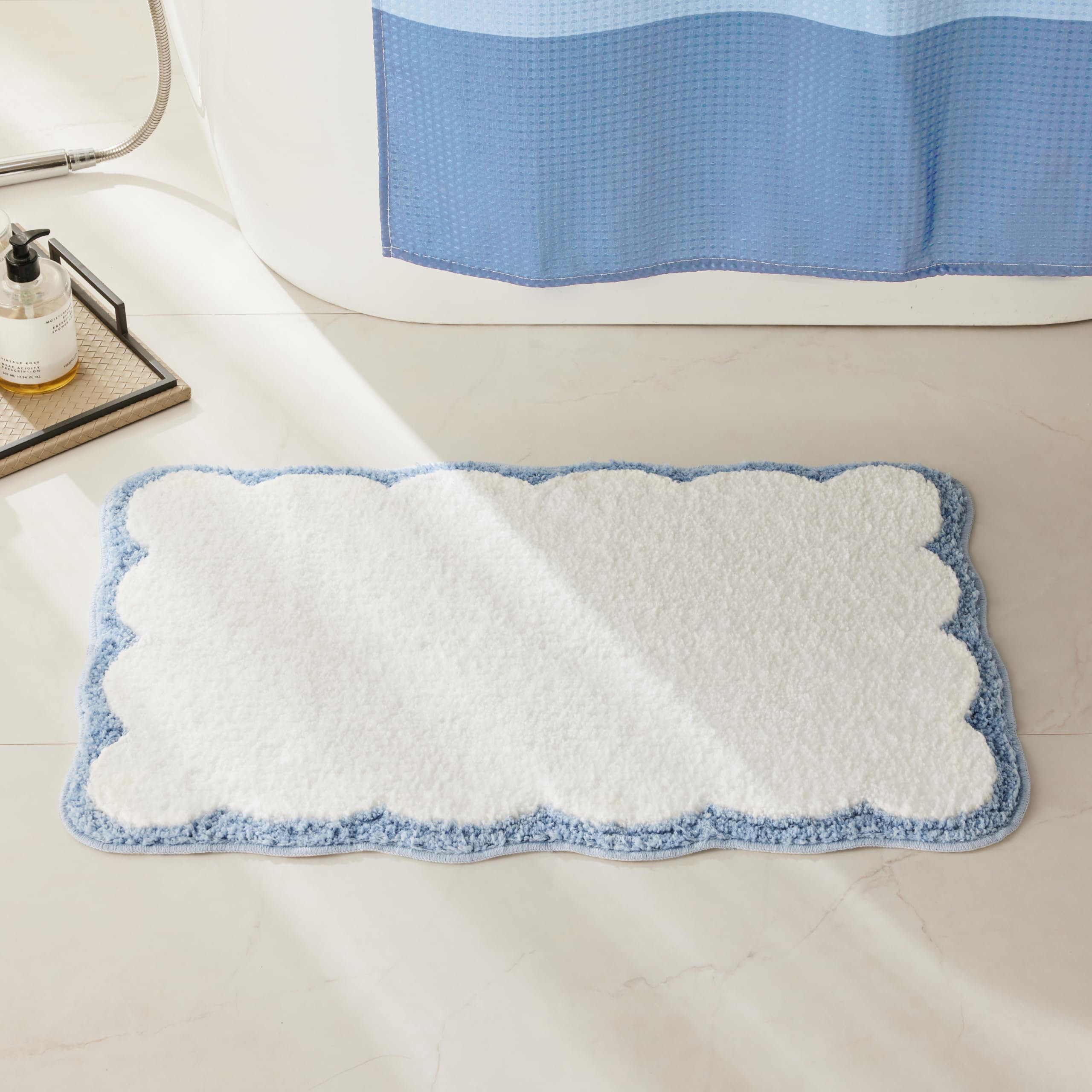 Lark Manor™ Luxury Microfiber Bathroom Rugs, White Bath Rug With Blue ...