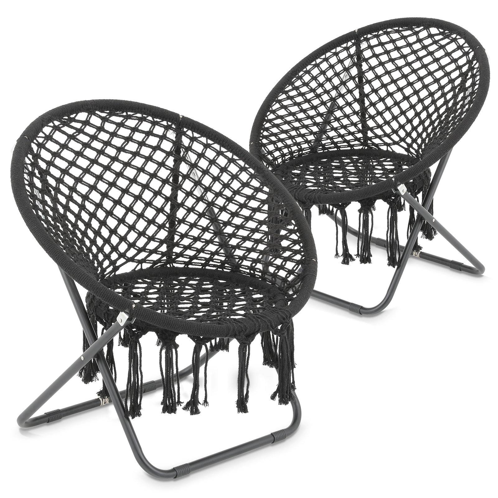 Dakota Fields Cyera Moon Saucer Chairs, Boho Folding Rope Cozy Lounger ...