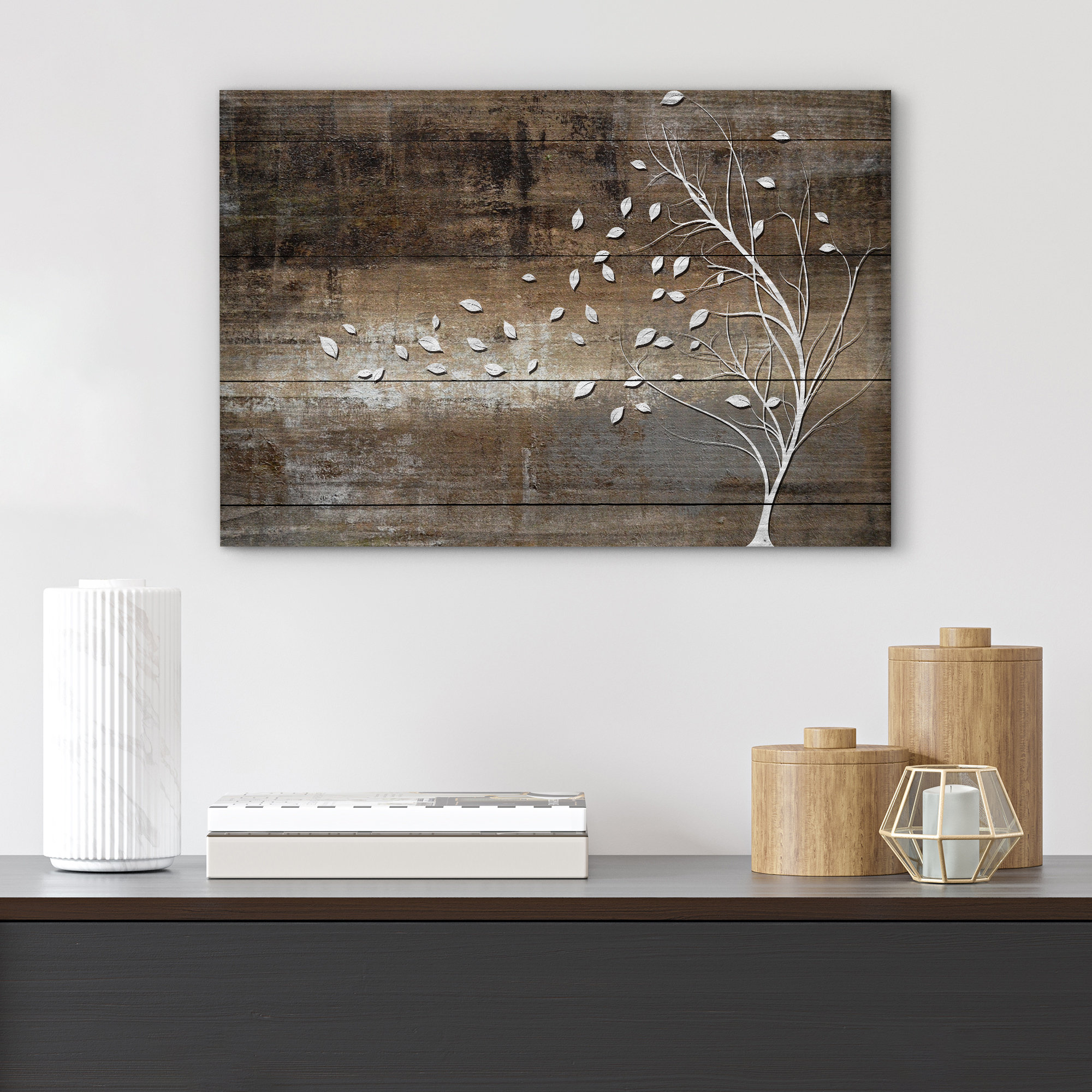 IDEA4WALL Leaves Blown Away By Wind From Tree Wood Effect Rustic Large ...