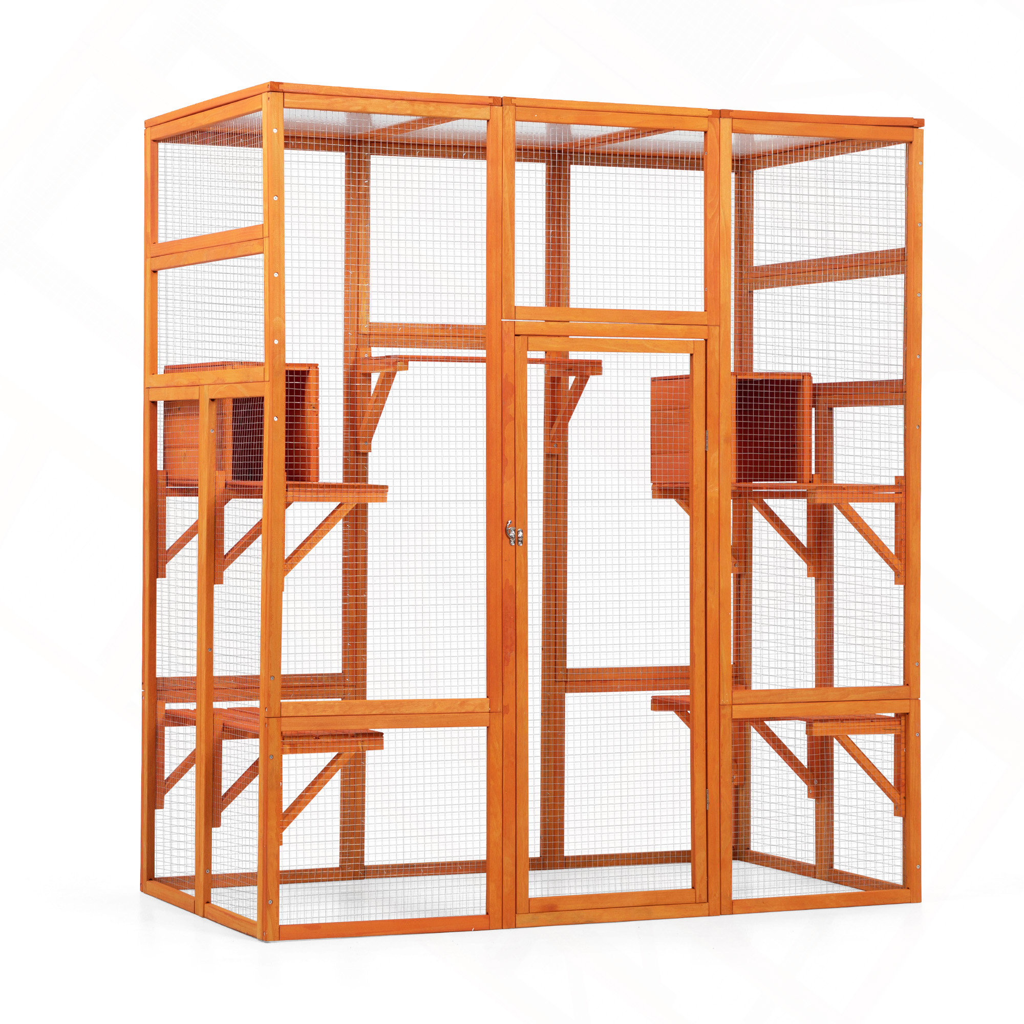Tingkunke Large Cat Enclosure With 5 Perches, 2 Condos And 1 Lockable ...
