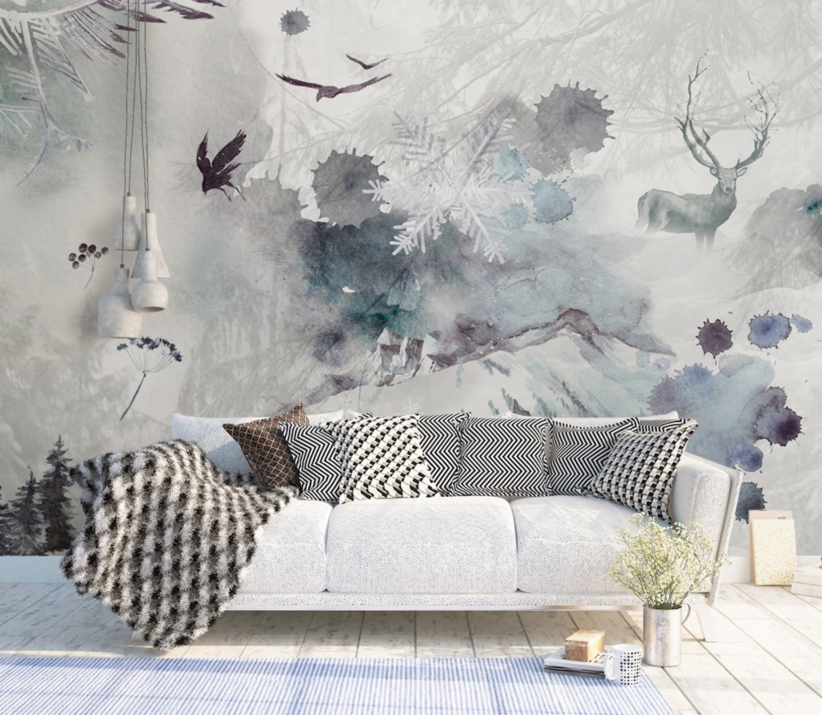 GK Wall Design Abstract Snowflake Modern 6.25' L x 112" W Paintable ...