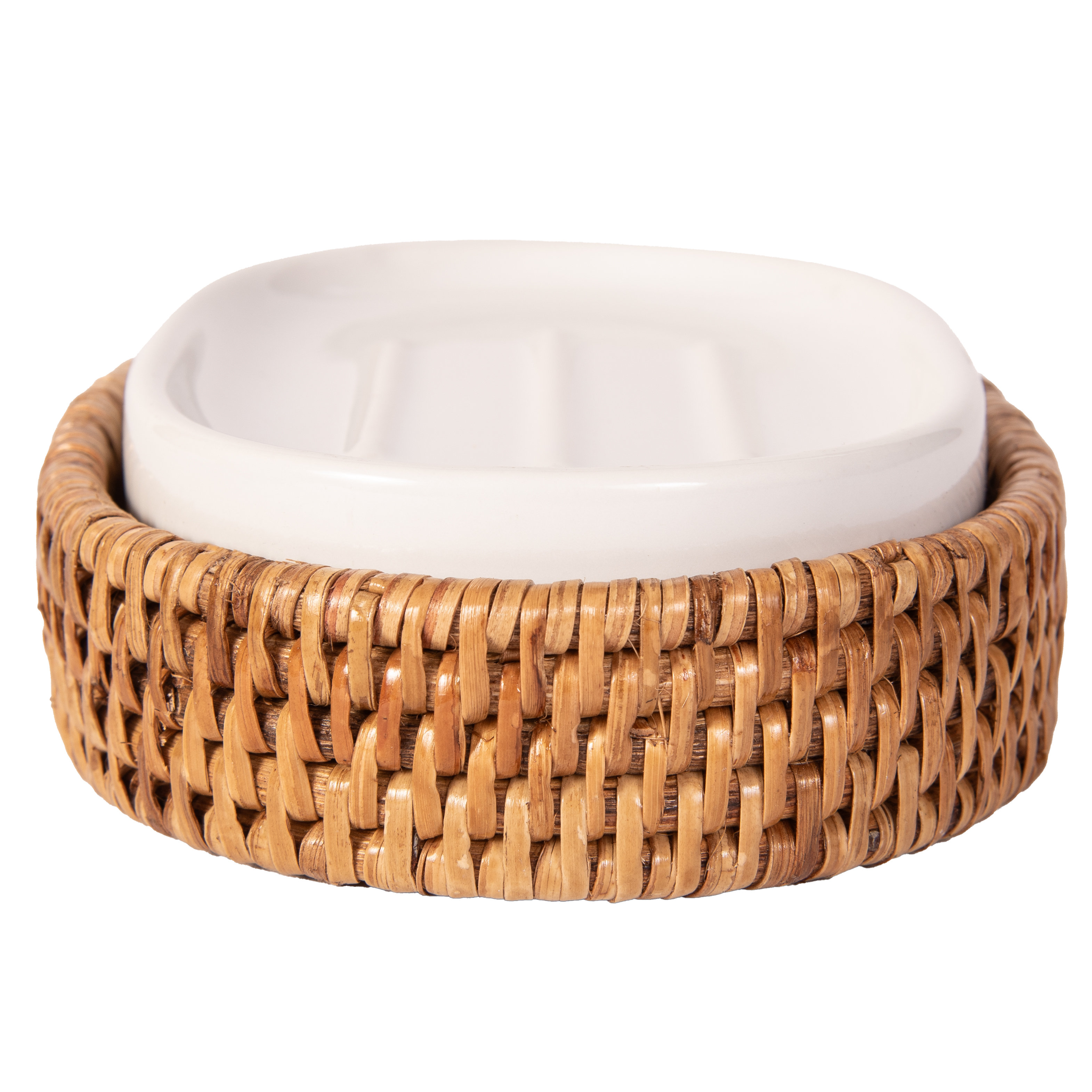 Artifacts Trading Company Rattan Oval Soap Dish With Ceramic Insert ...
